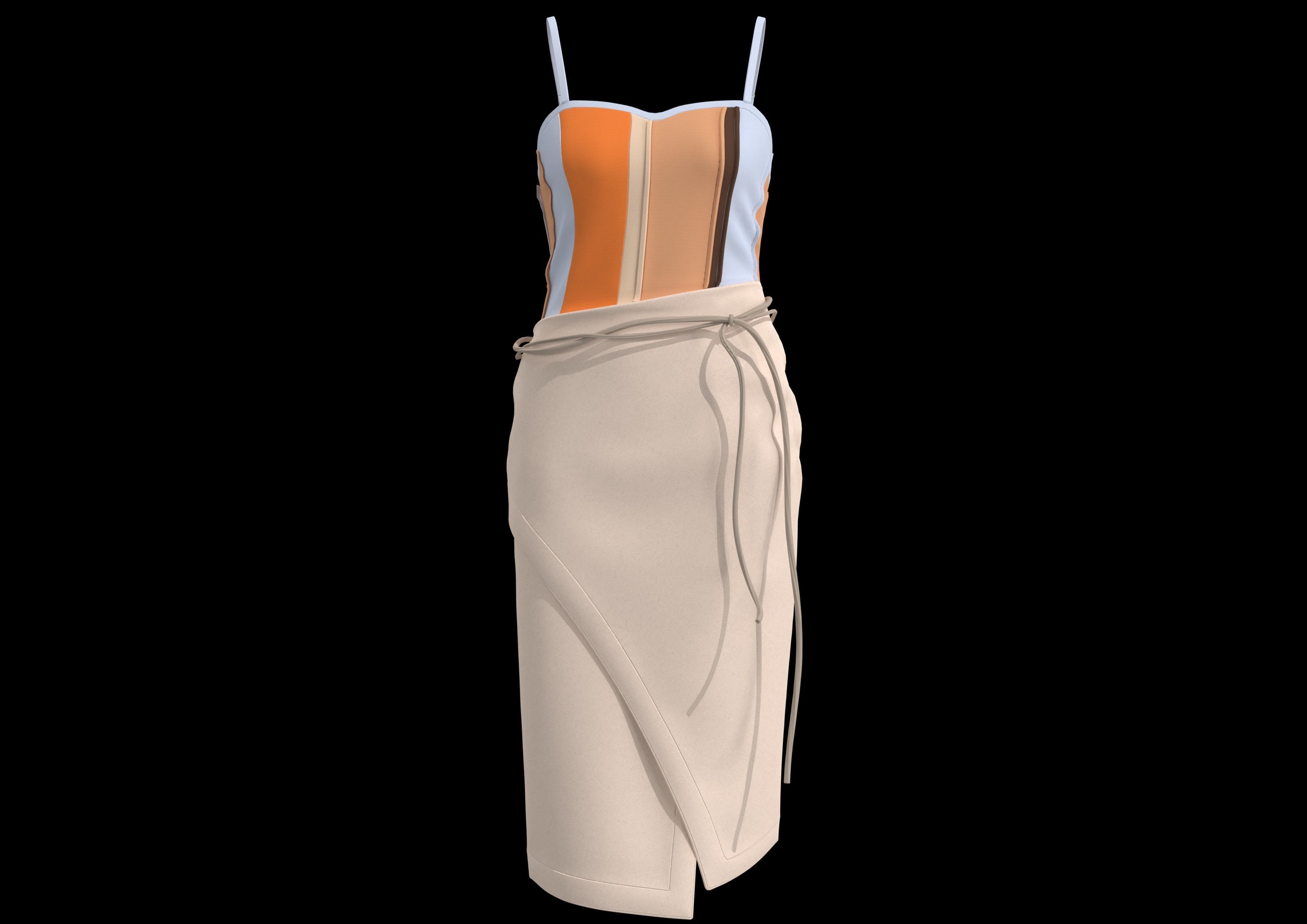 Color-Blocked Flse Two-Piece Dress free VR / AR / low-poly 3D model ...