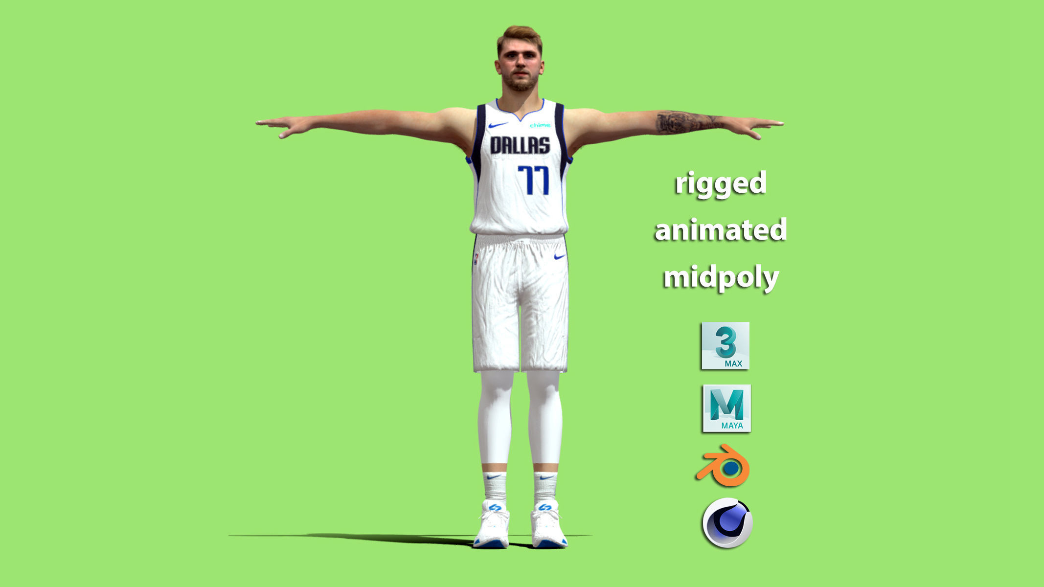 T-Pose rigged Luka Doncic Dallas Mavericks NBA 3D model animated rigged ...