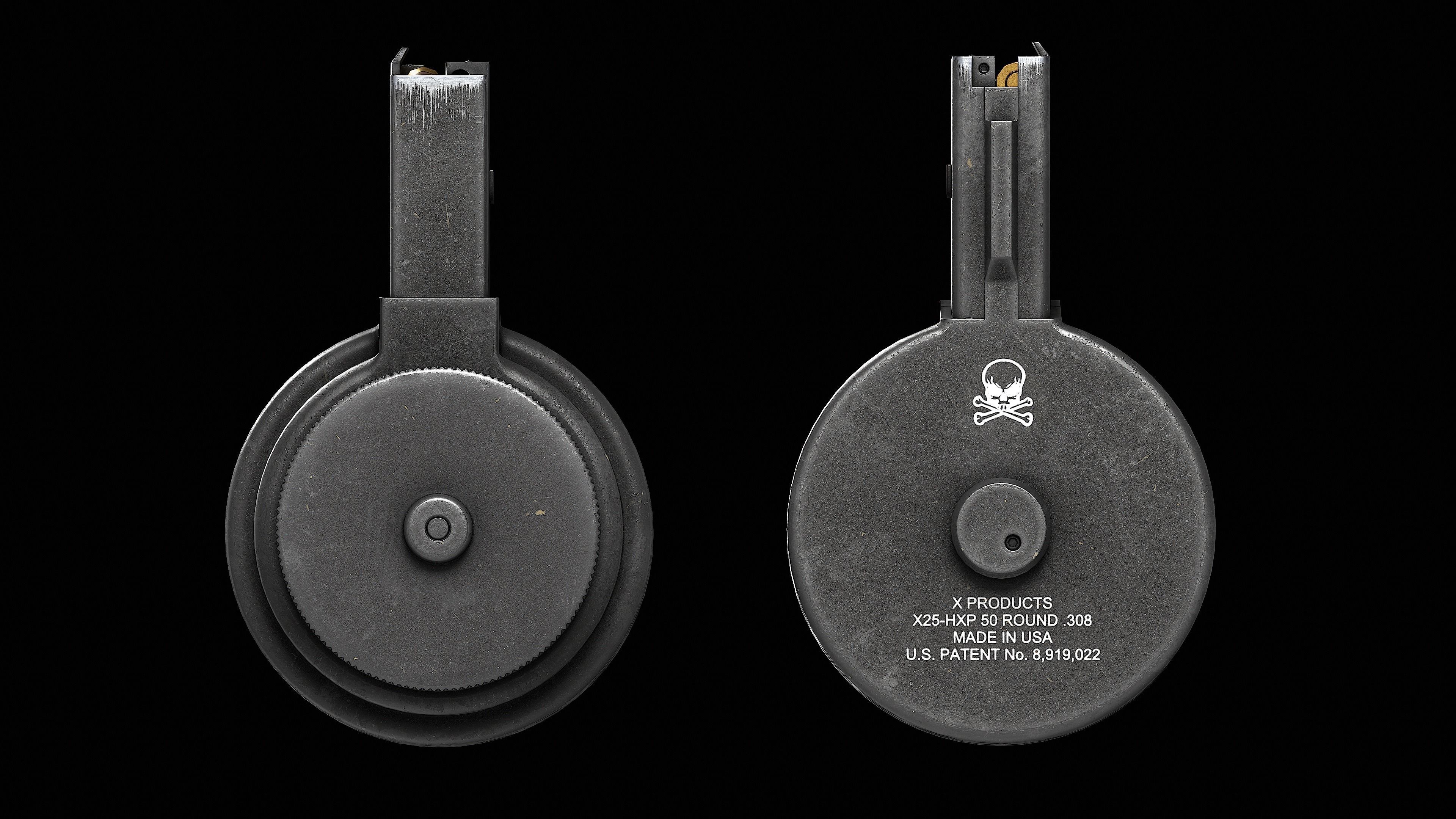 3D model X Products X-25 50 Round Drum Skeletonized Magazine V2 cal 308 ...