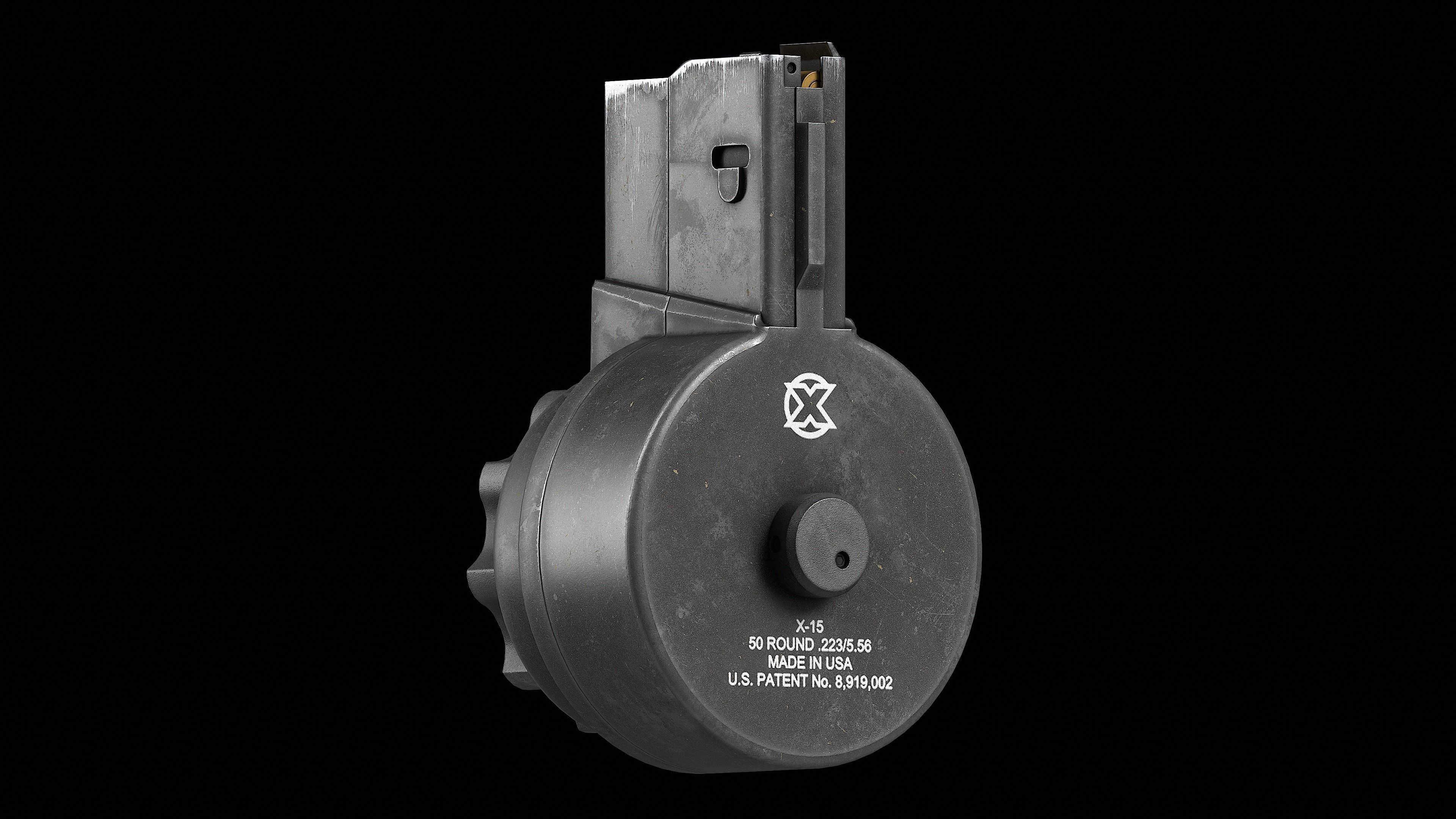 3D model X Products X-15 50 Round Drum Magazine cal 223 VR / AR / low ...