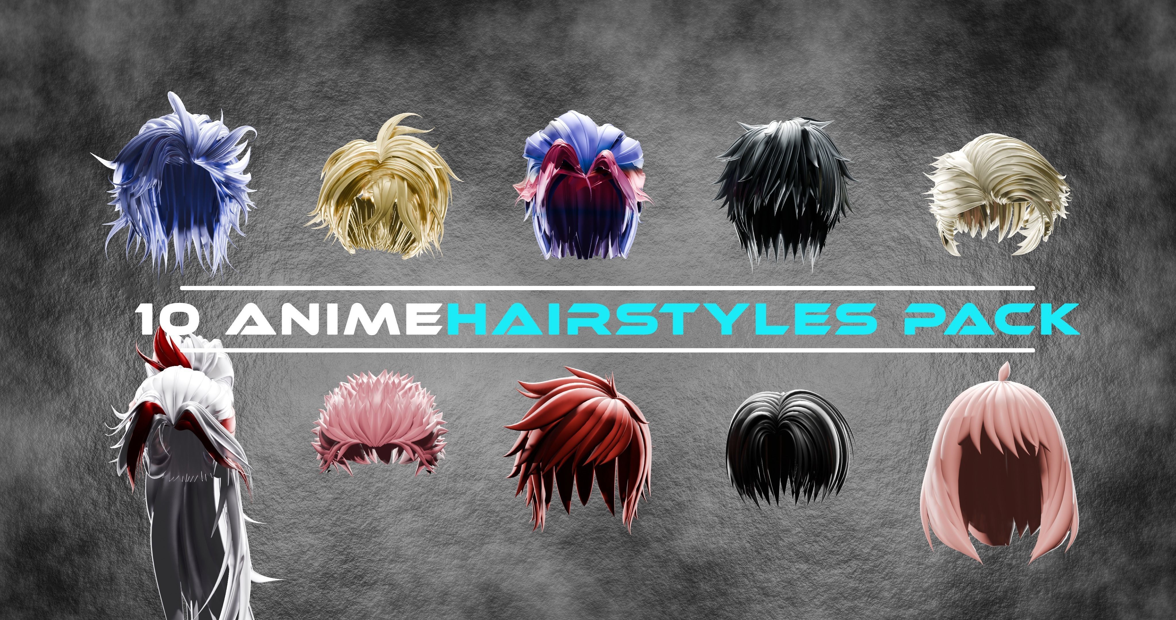 10 Anime Hairstyles Pack 3D model | CGTrader