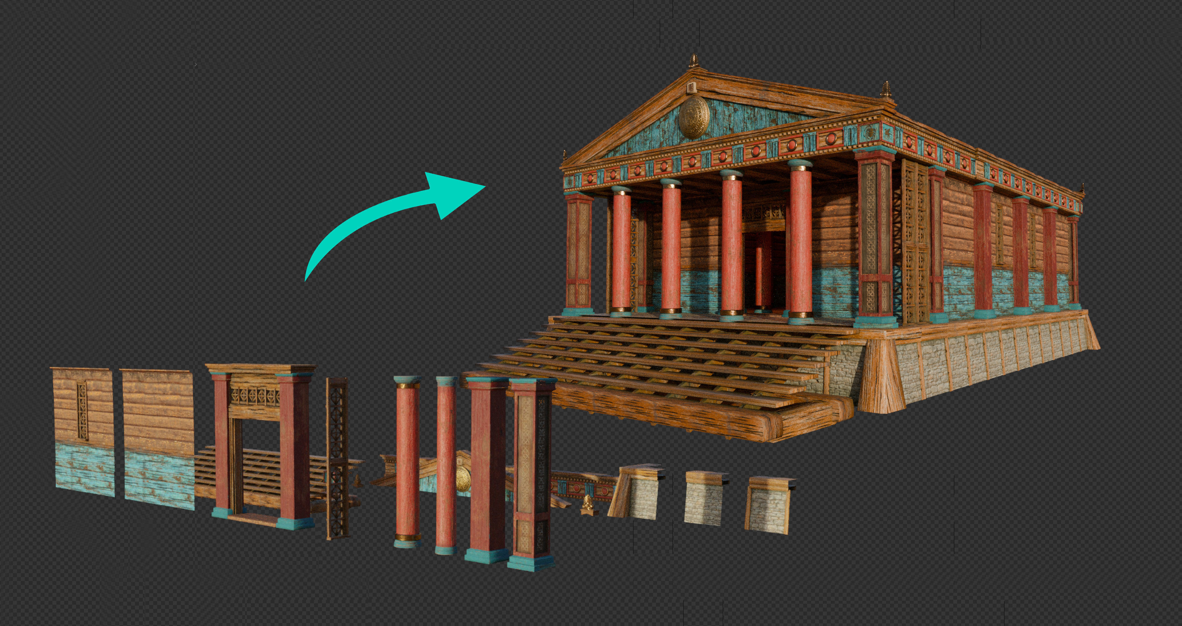 Ancient Greek Doric Wooden Temple Modular Pieces 3D model | CGTrader