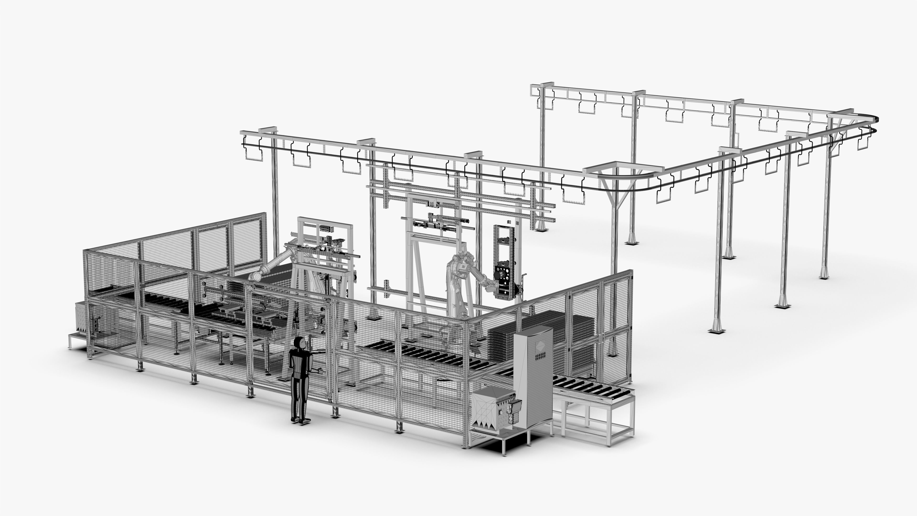 Automatic Loading and Unloading Robot Powder Spraying Line 3D model ...