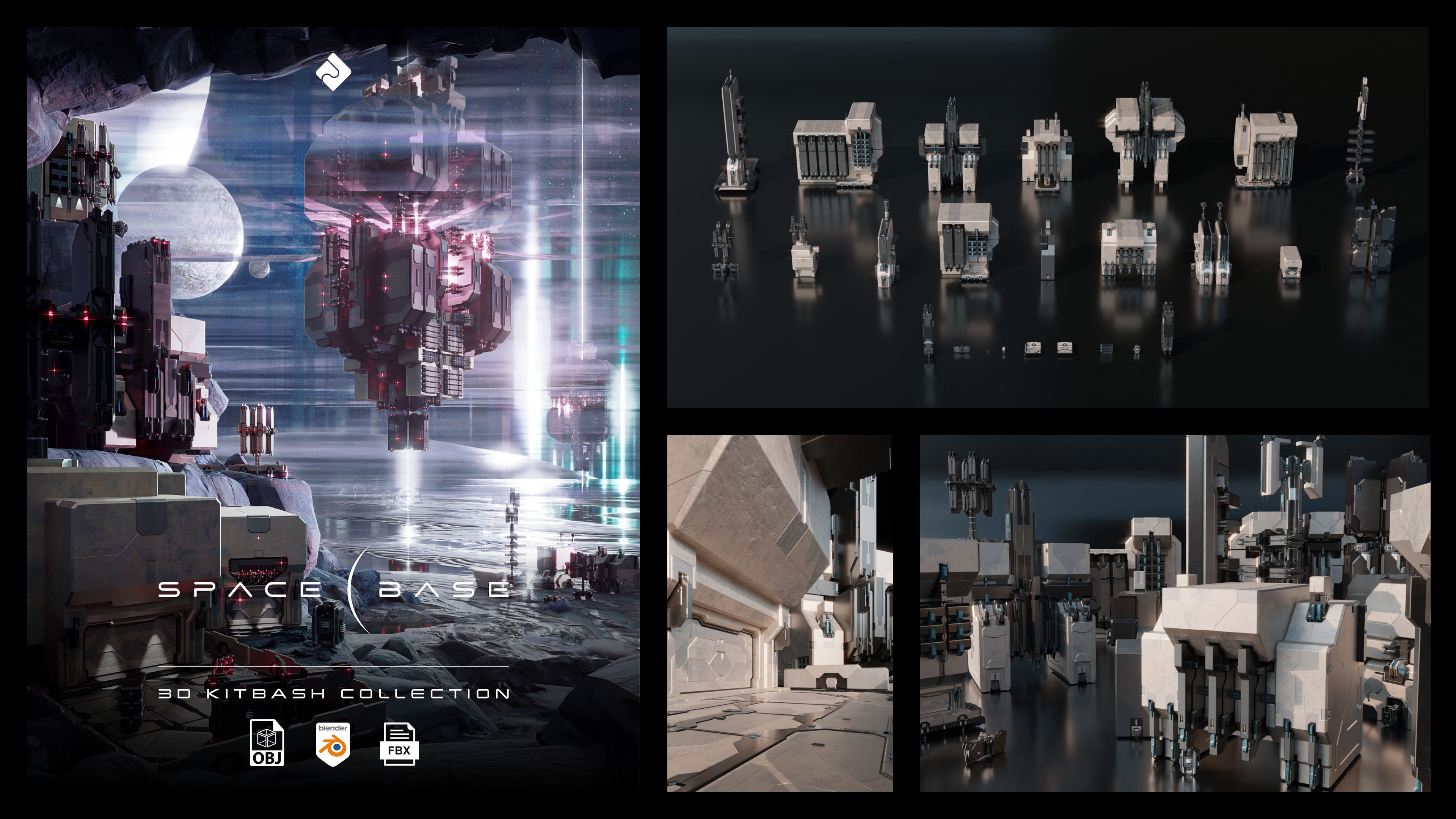 Space Base - Sci Fi Building Assets Blender 3D Kitbash Pack 3D model | CGTrader