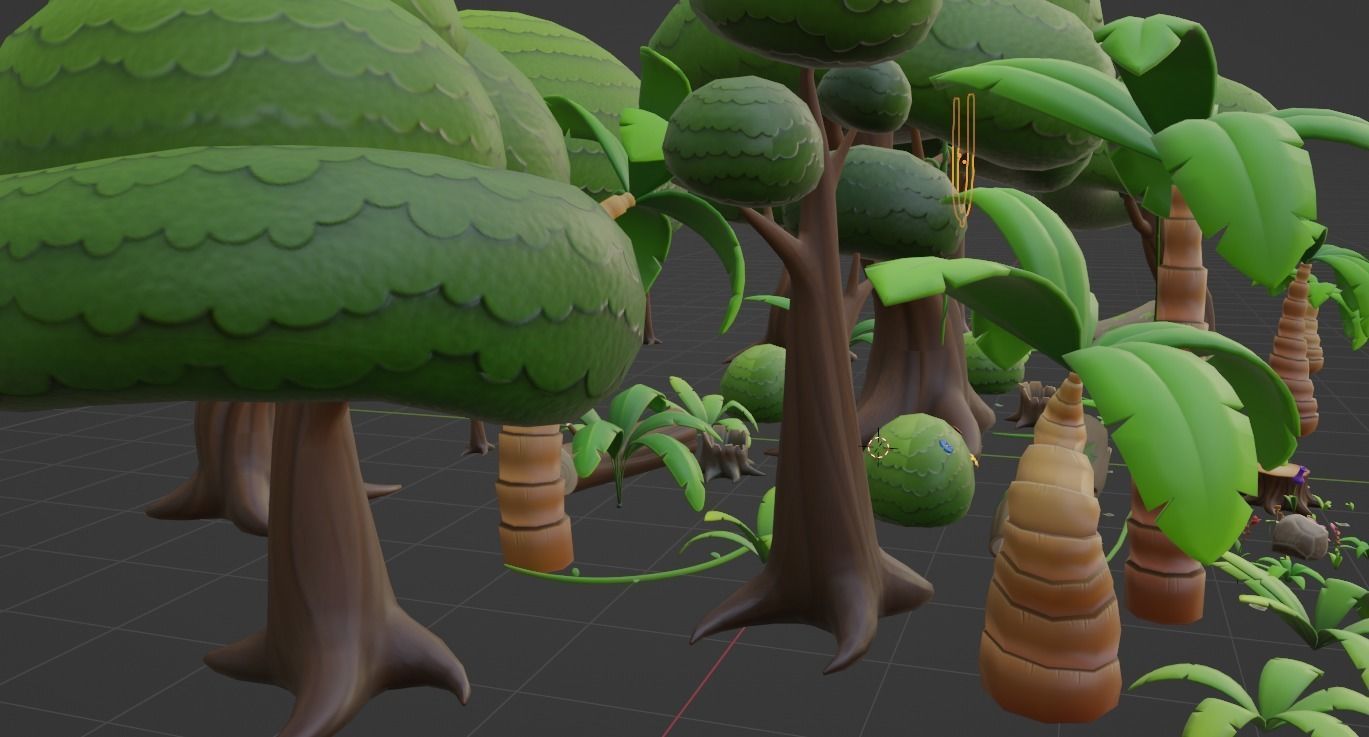 3D model blender Cartoon Jungle Pack tropical palm tree Low poly ...