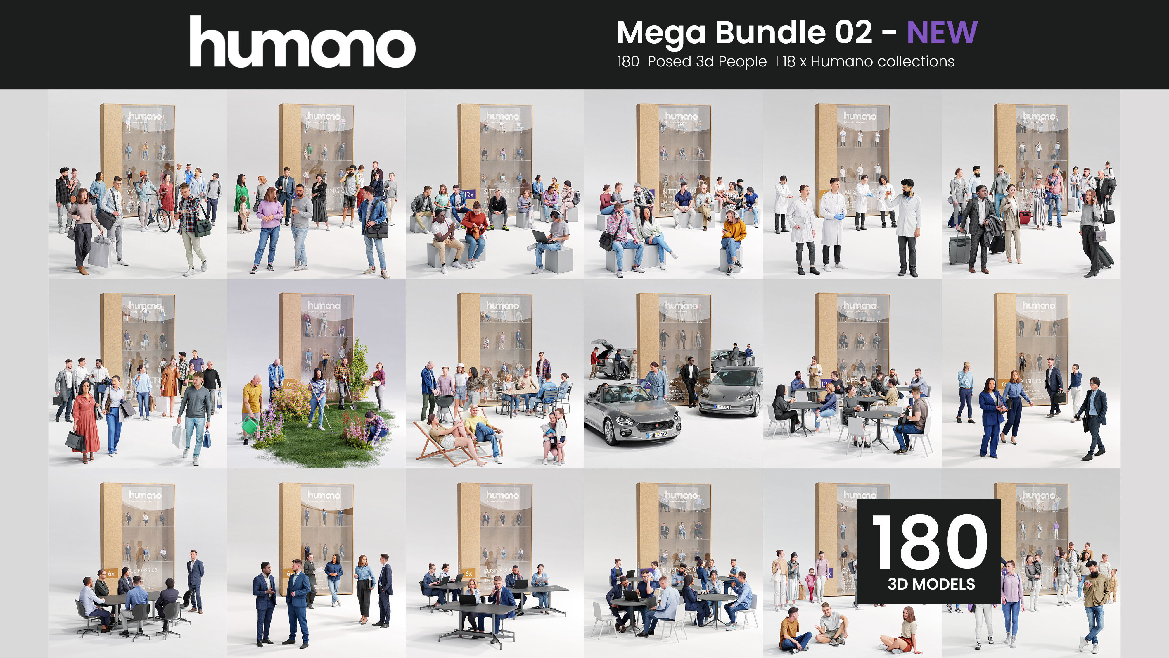 Humano Mega Bundle 02 NEW - 180 POSED MODELS 3D Model Collection | CGTrader