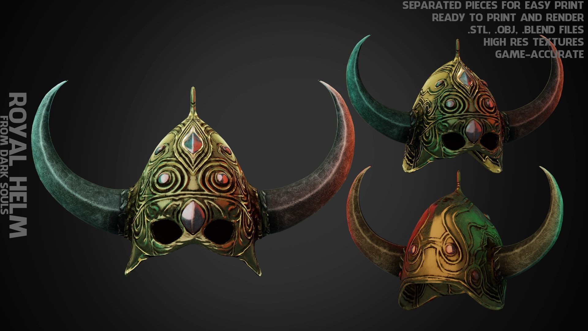 Dark Souls Royal Helm for Cosplay 3D model 3D printable | CGTrader