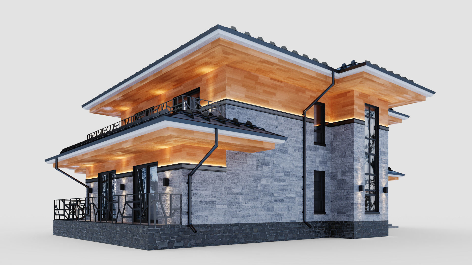 Two-story house in the Wright style 3D model | CGTrader