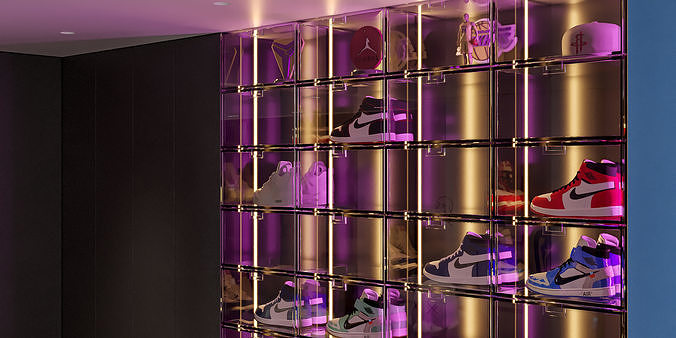 Modern basement shoe collection area 3D model | CGTrader