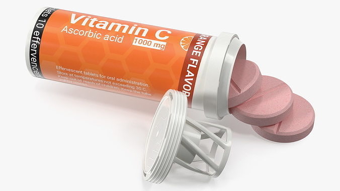 Vitamin C Tube Packaging 10 Tabs Open 3D model | CGTrader