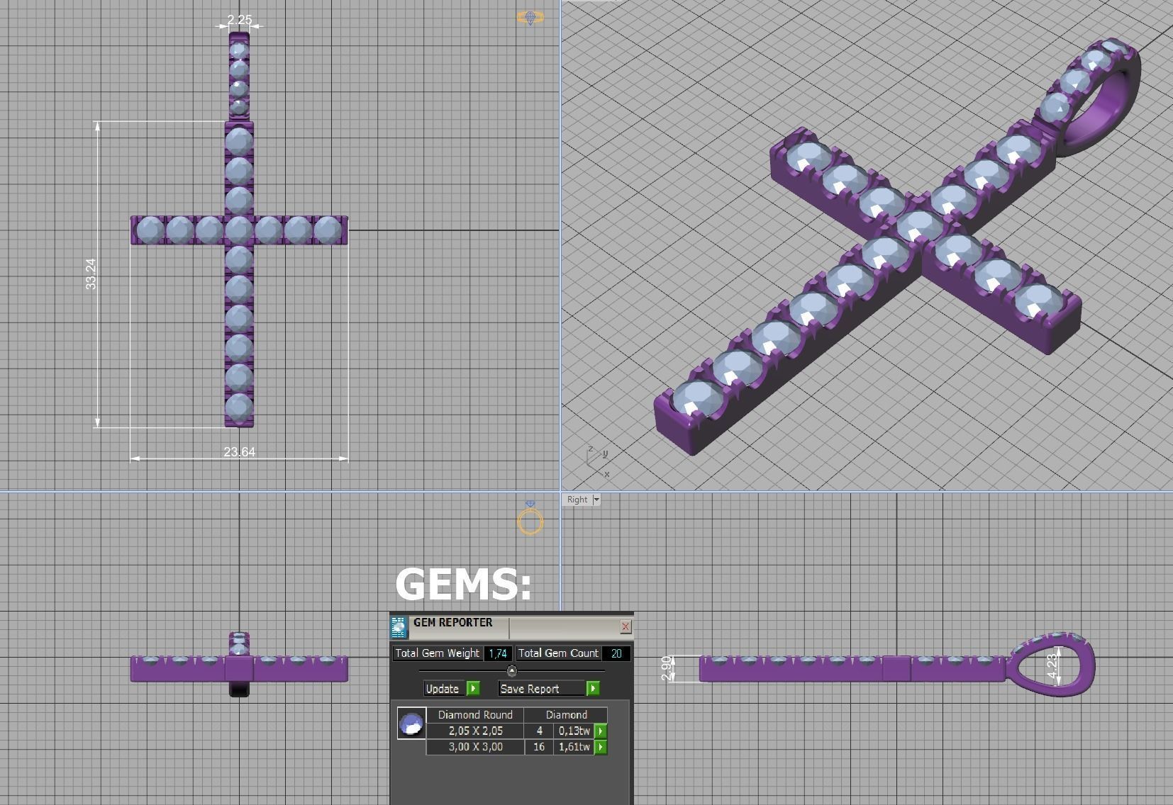 Diamond Pave Cross 33mm with French Pave Setting 3mm Stones 3D model 3D ...