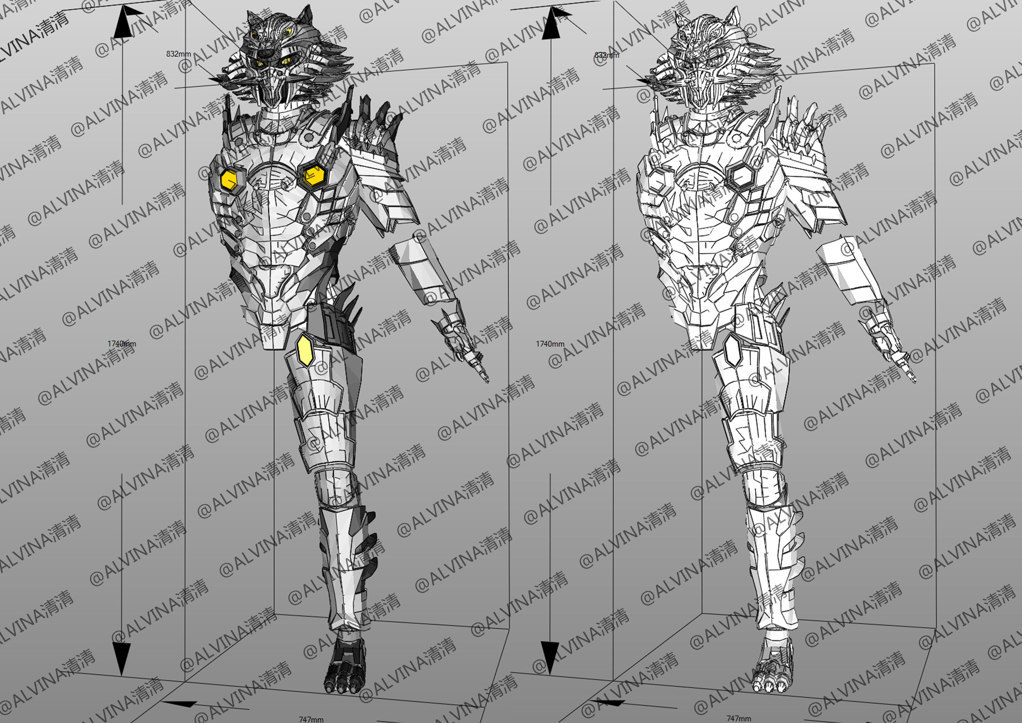 3D model Wolf Orphnoch Armor - DIY Cosplay Pepakura Foam Template VR ...