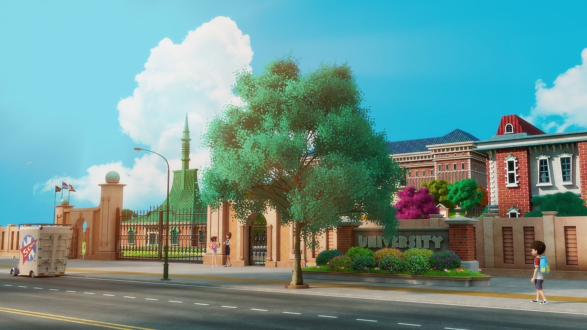 Cartoon School Exterior Scene 3D model | CGTrader