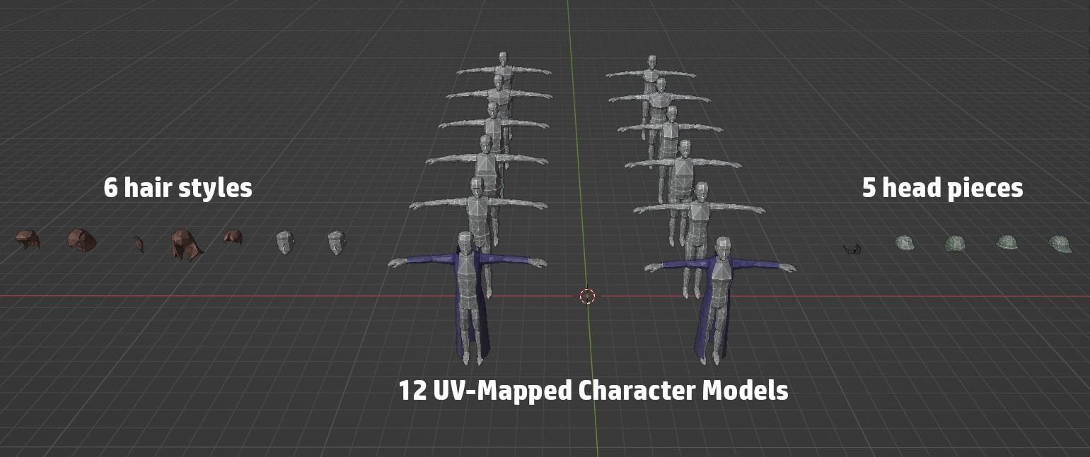 3D model LOW POLY HUMAN PACK with UVs and Hairstyles VR / AR / low-poly ...