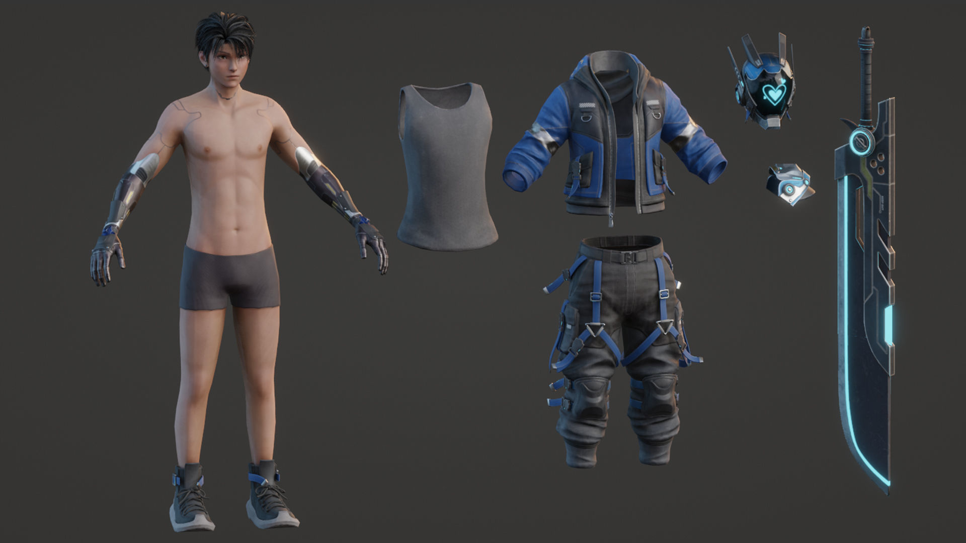3D model Fantasy Cyberpunk Swordsman BlendFile VR / AR / low-poly ...
