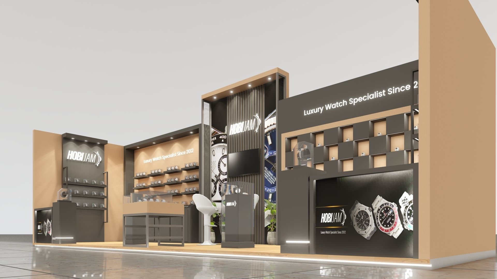 watch booth 10x3 meters 3D model | CGTrader