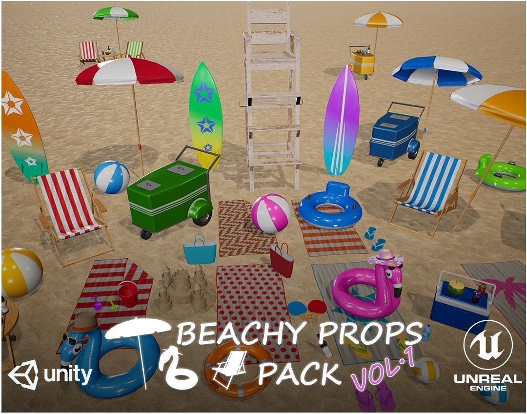 3D model Beachy Props Pack - VOL 1 VR / AR / low-poly | CGTrader