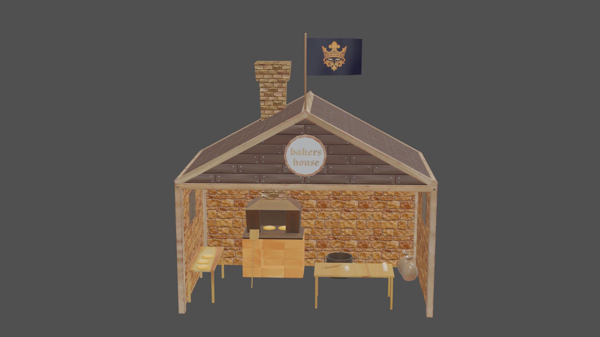 3D model Stylized medieval bakery workshop pbr VR / AR / low-poly ...
