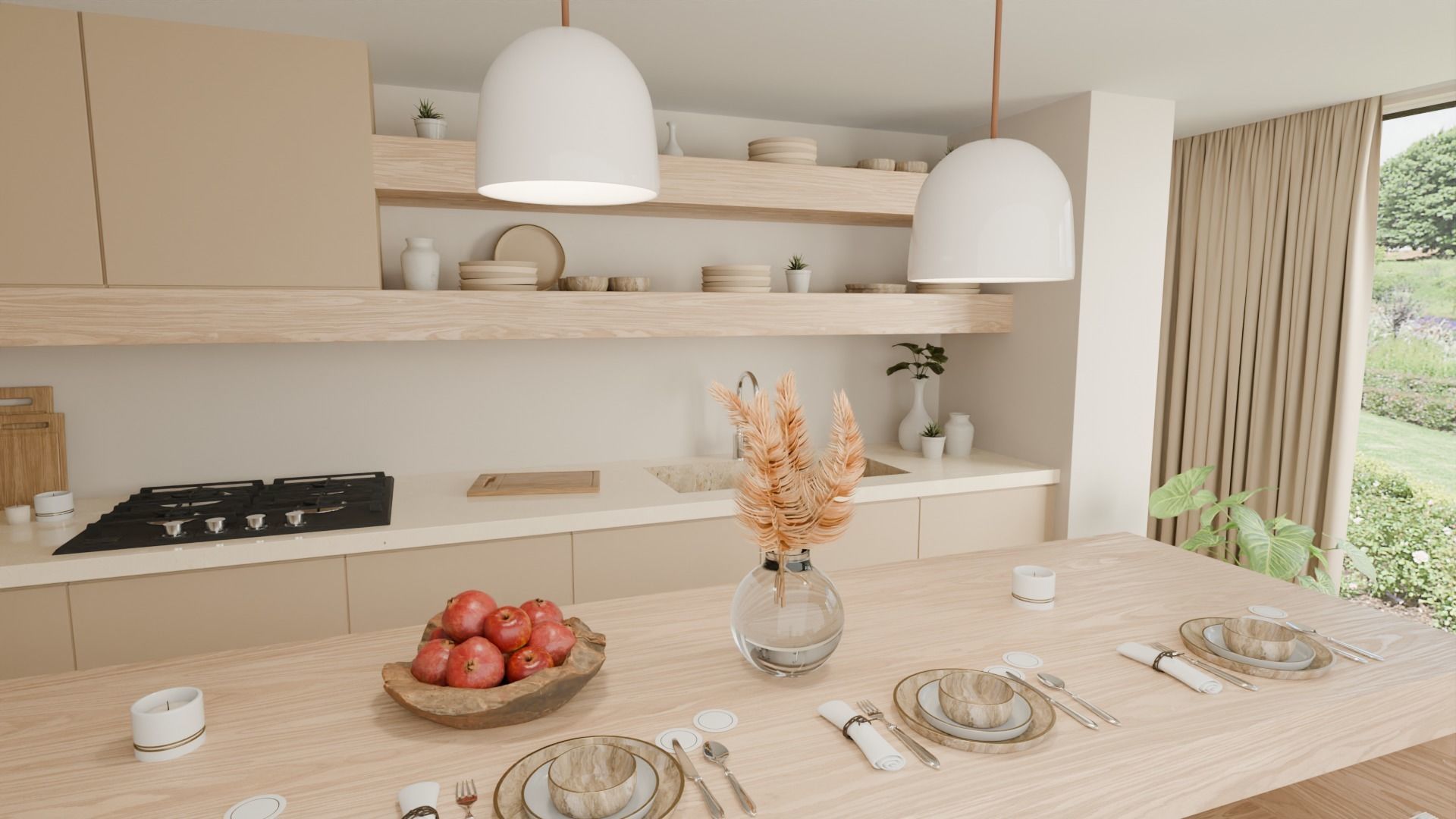 Minimalistic light wood neutral colors kitchen free 3D model animated ...