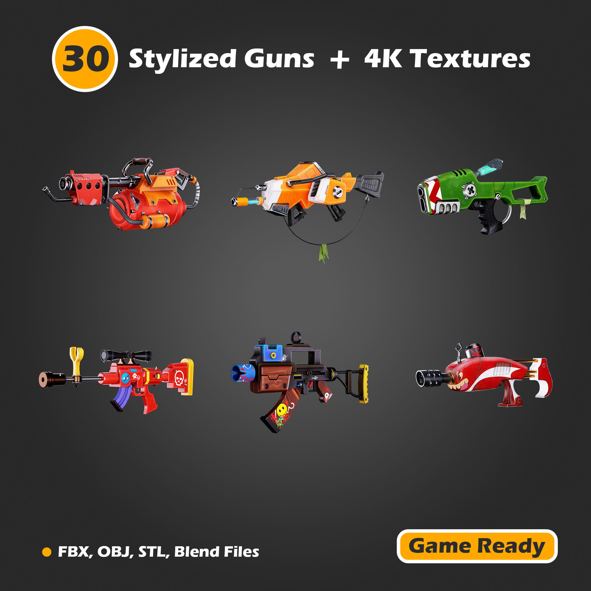3D model 30 Stylized guns 4K Textures VR / AR / low-poly | CGTrader