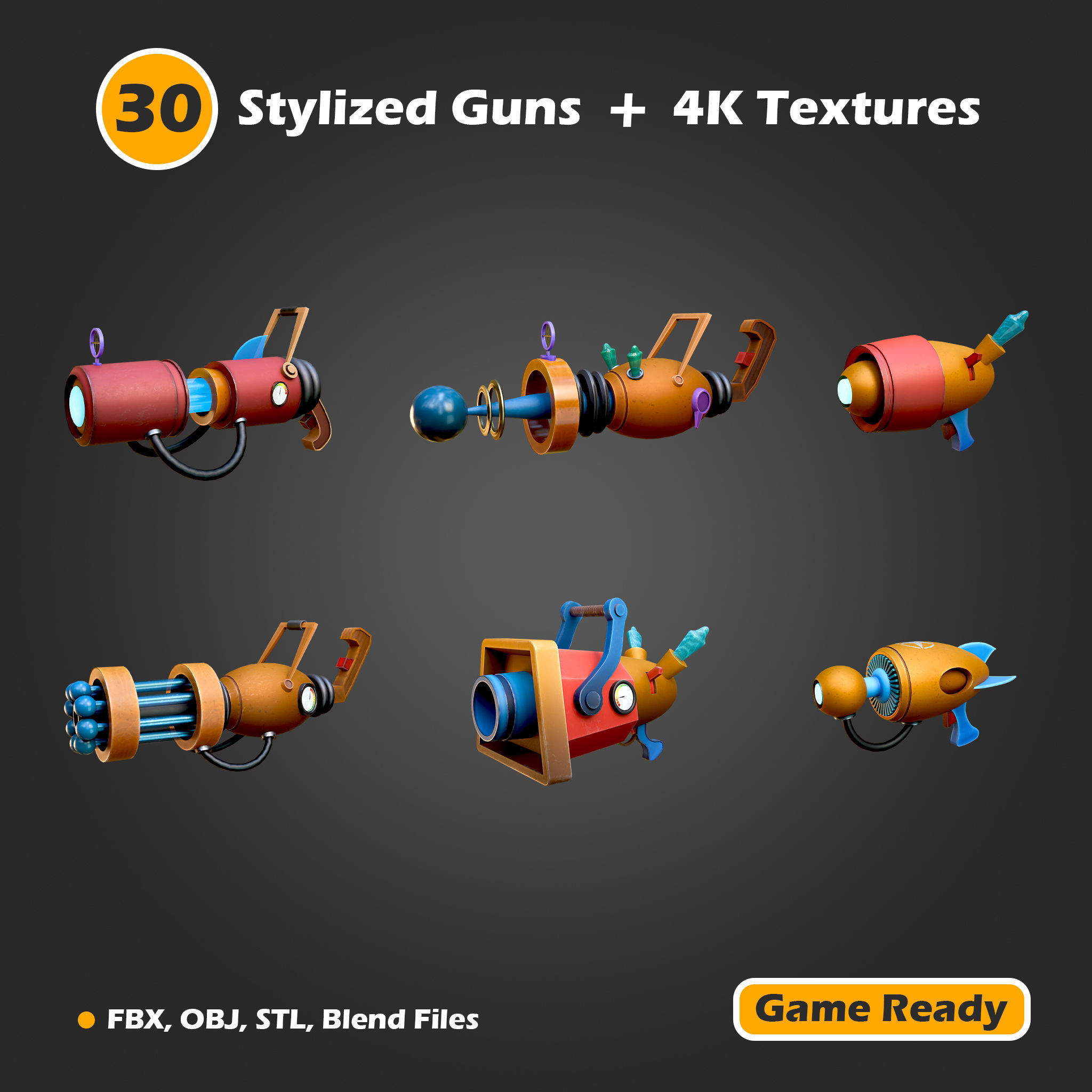 3D model 30 Stylized guns 4K Textures VR / AR / low-poly | CGTrader