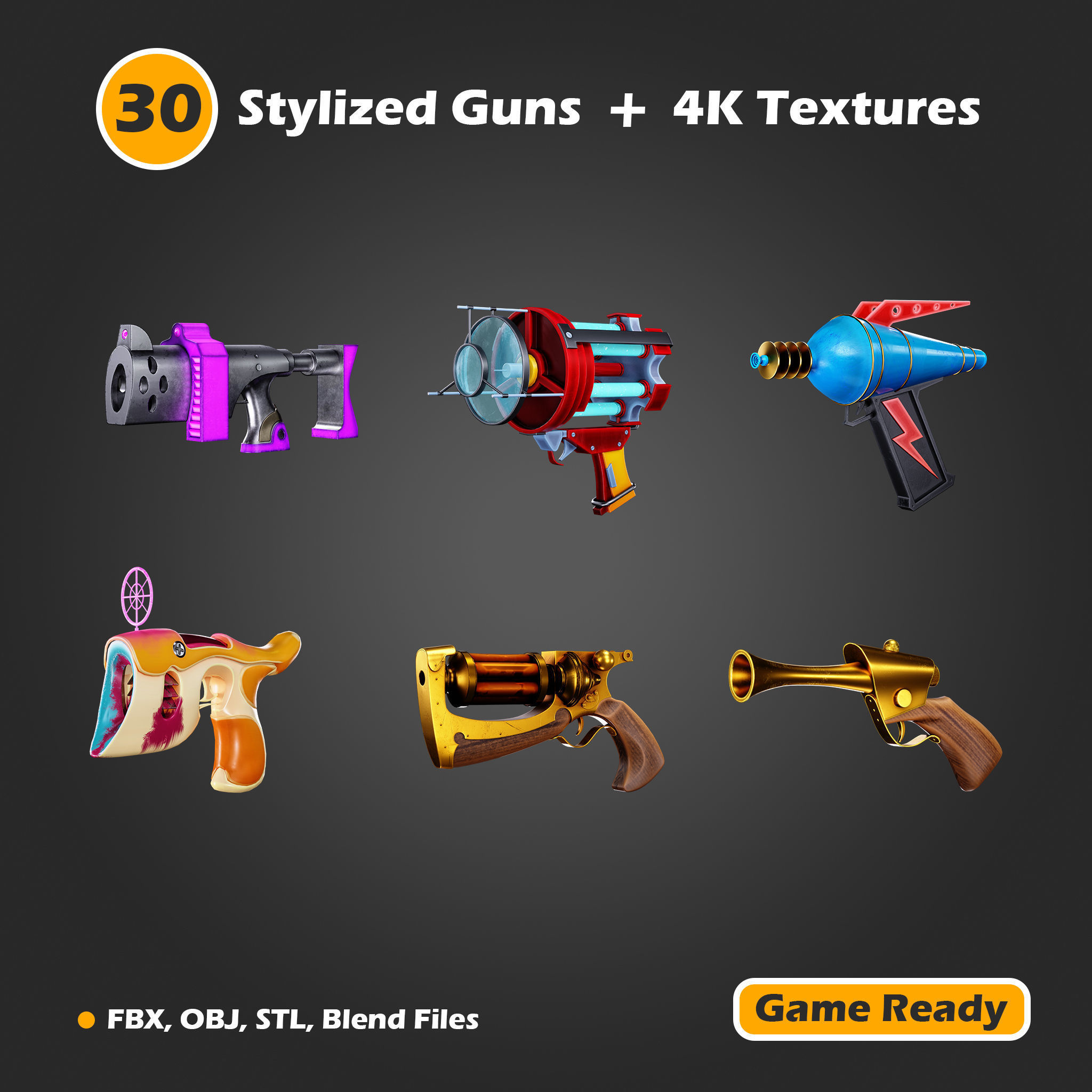 3D model 30 Stylized guns 4K Textures VR / AR / low-poly | CGTrader