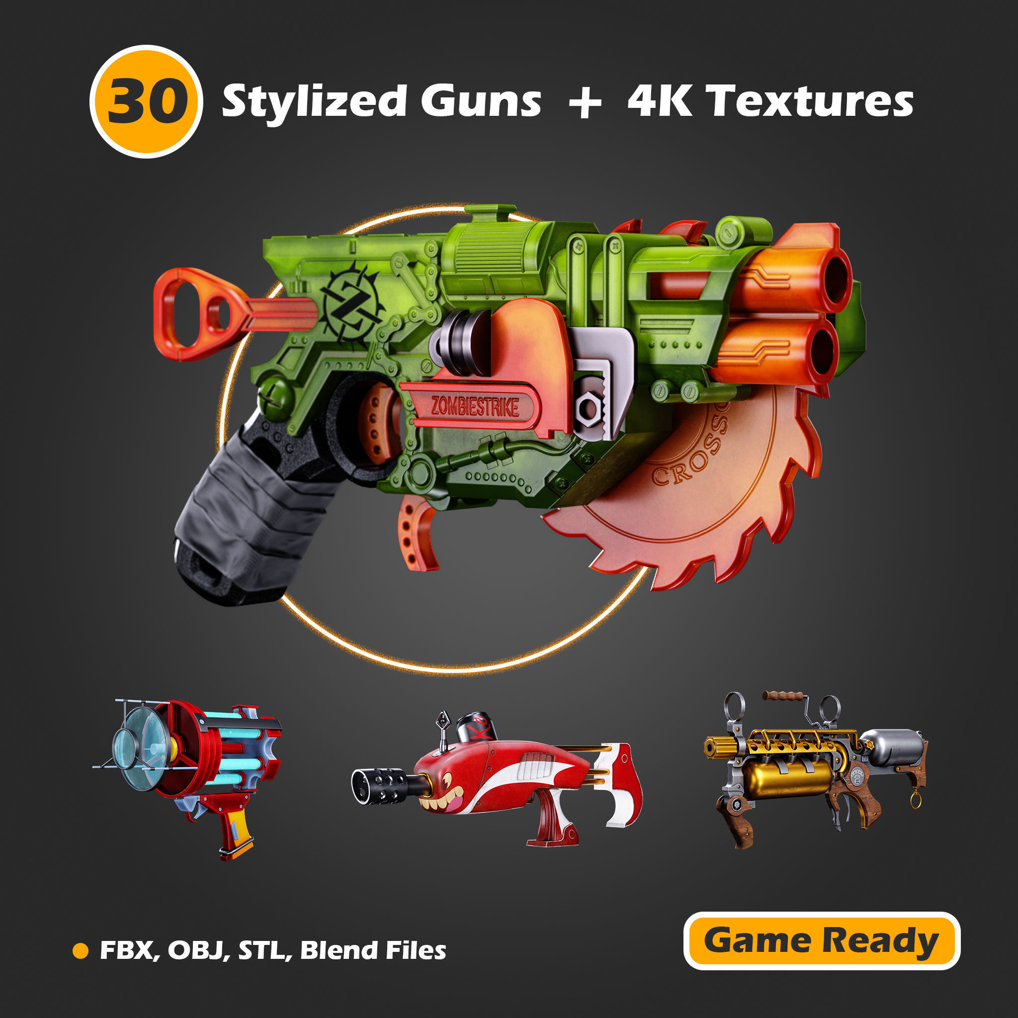 3D model 30 Stylized guns 4K Textures VR / AR / low-poly | CGTrader