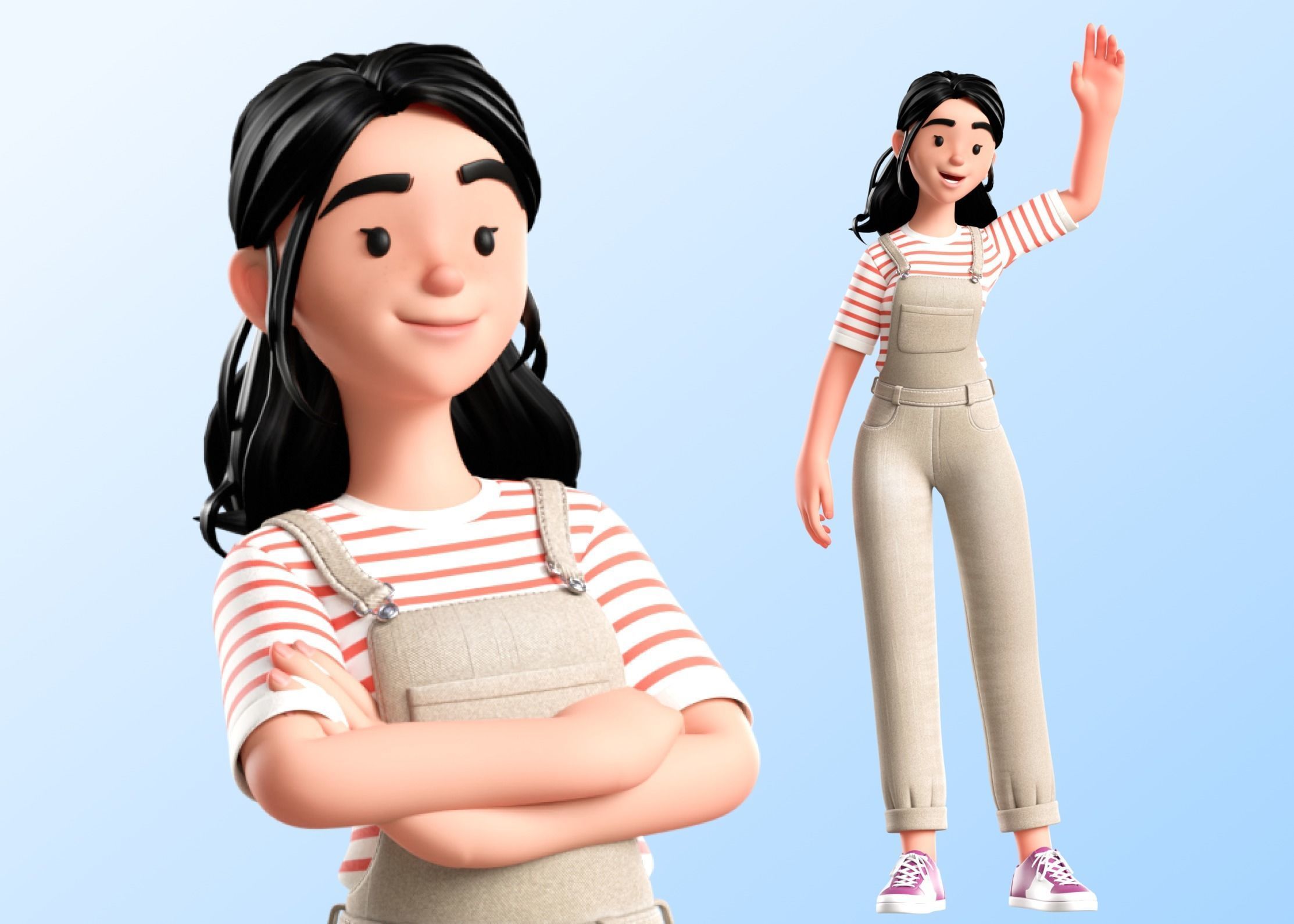 Cartoon Designer Girl Woman Illustration 3D model animated rigged ...