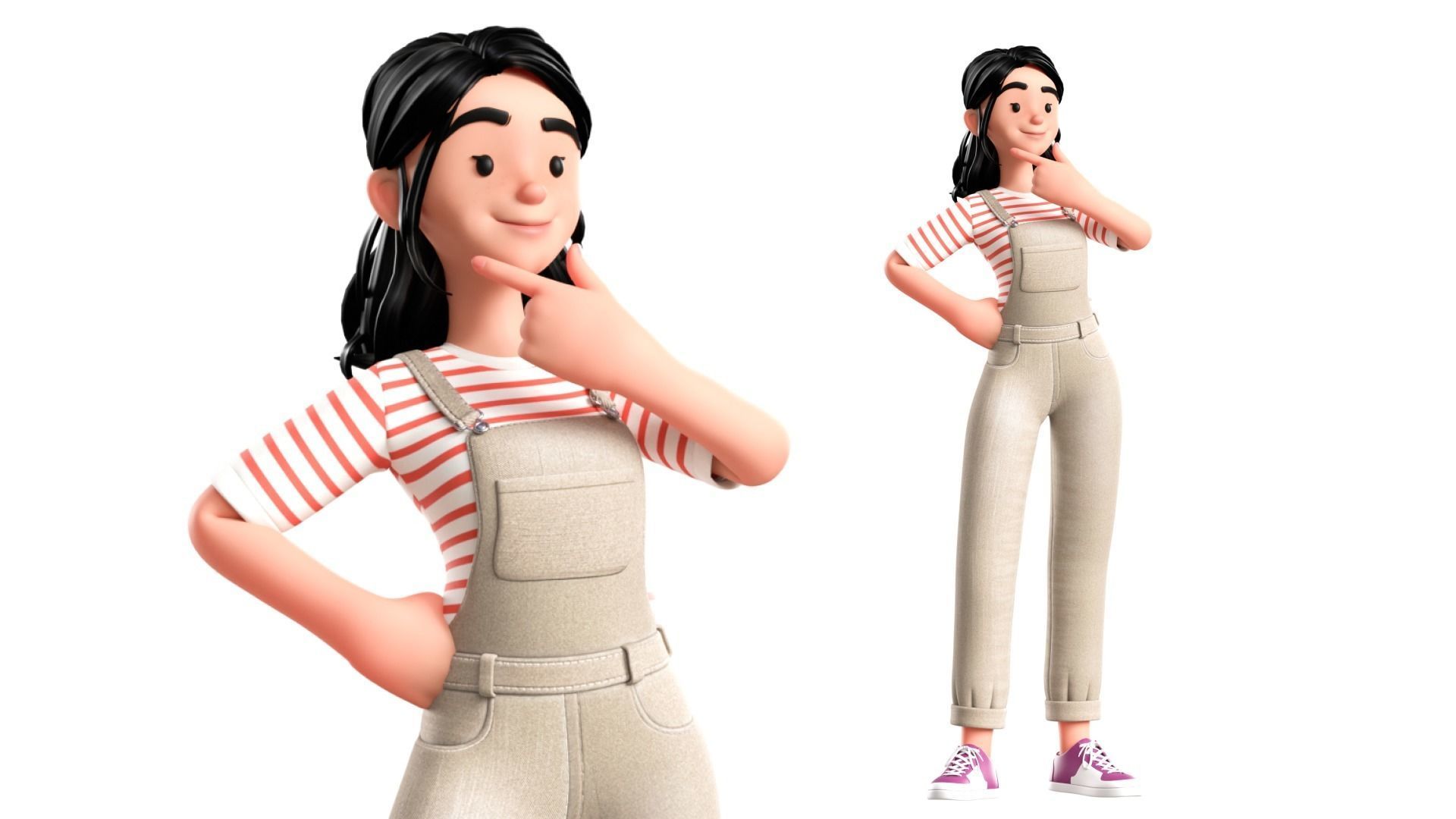 Cartoon Designer Girl Woman Illustration 3D model animated rigged ...