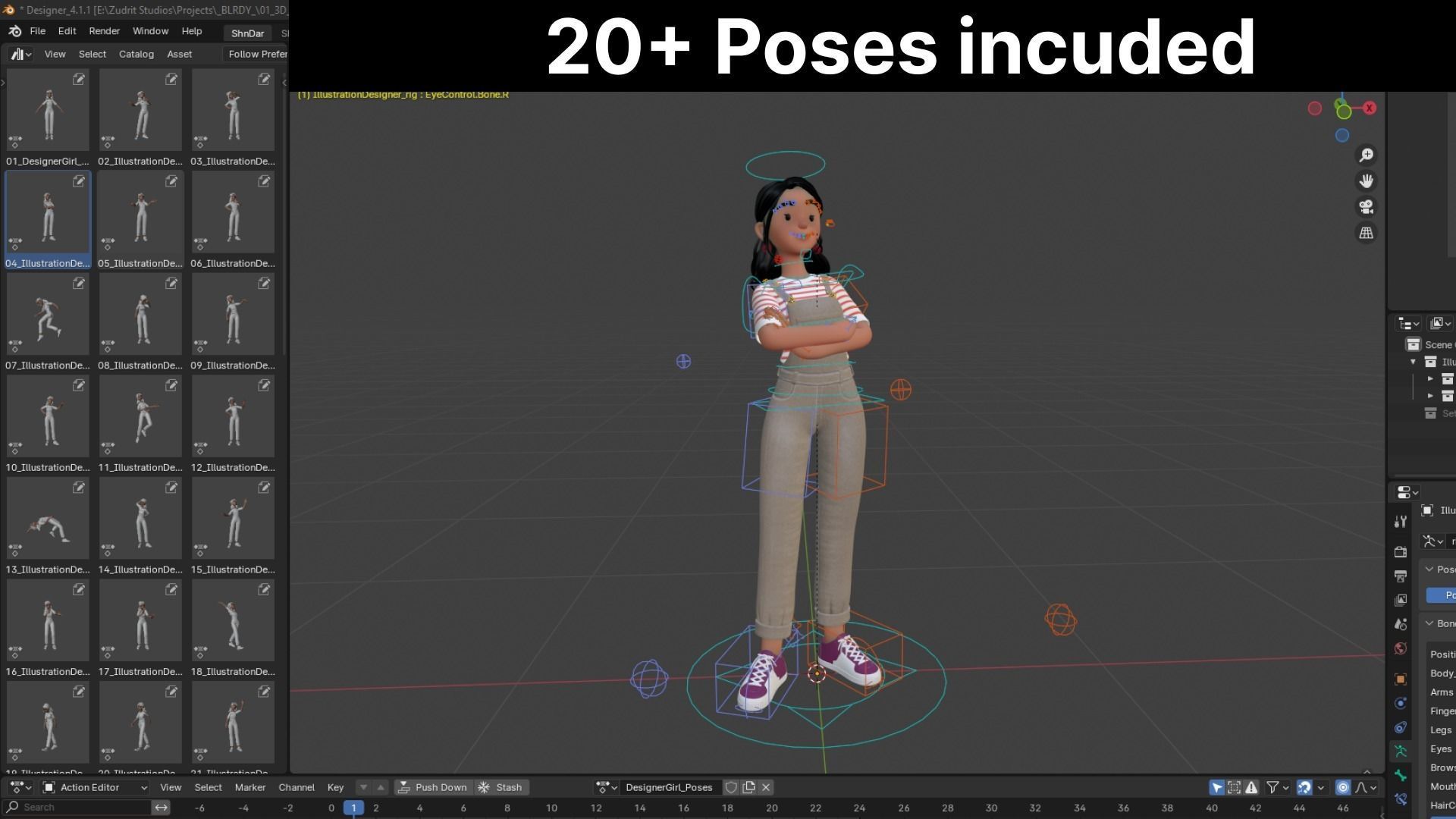 Cartoon Designer Girl Woman Illustration 3D model animated rigged ...