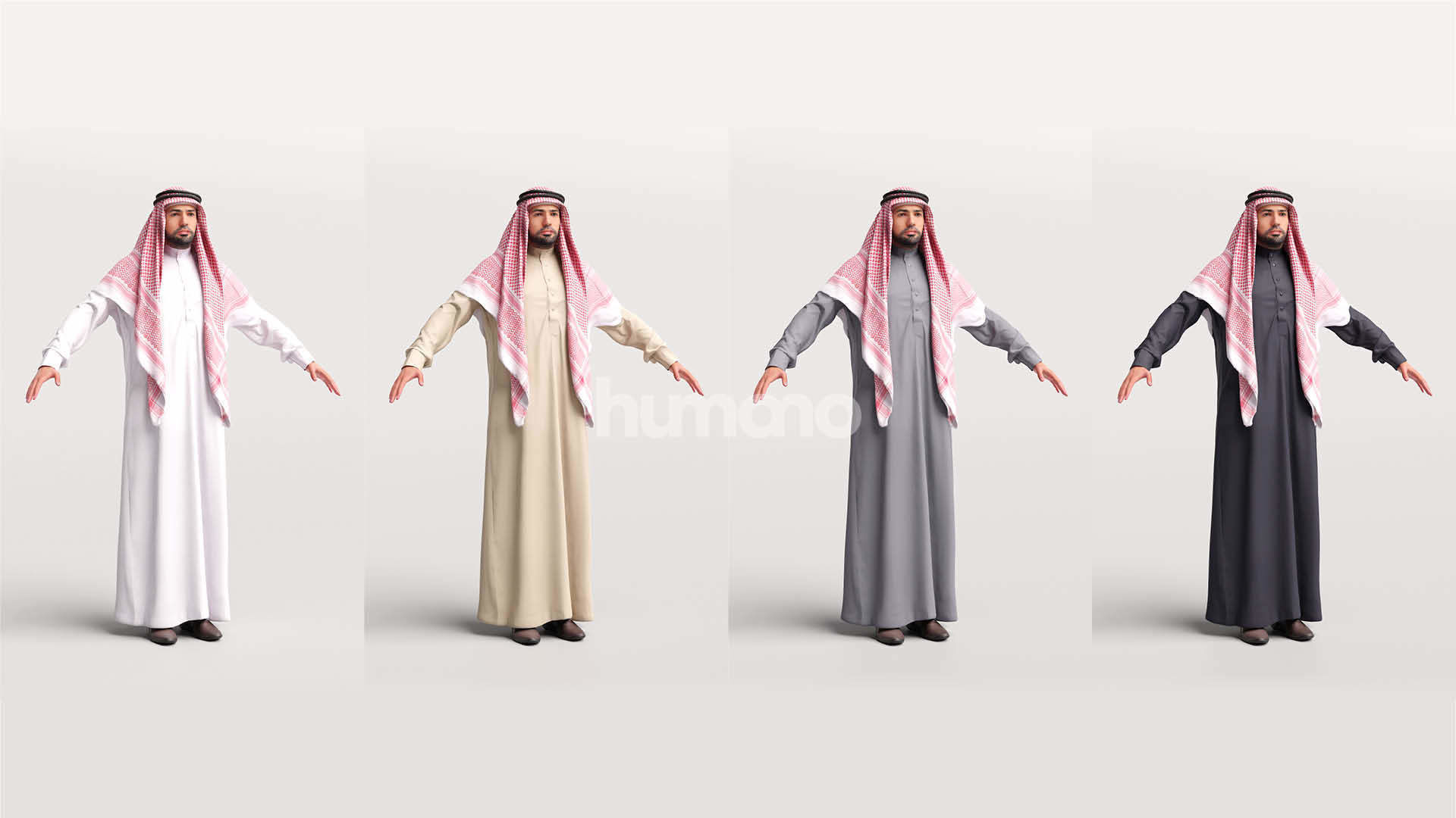 3D model Arab man rigged - different thobe colors - 068-5965 VR / AR ...