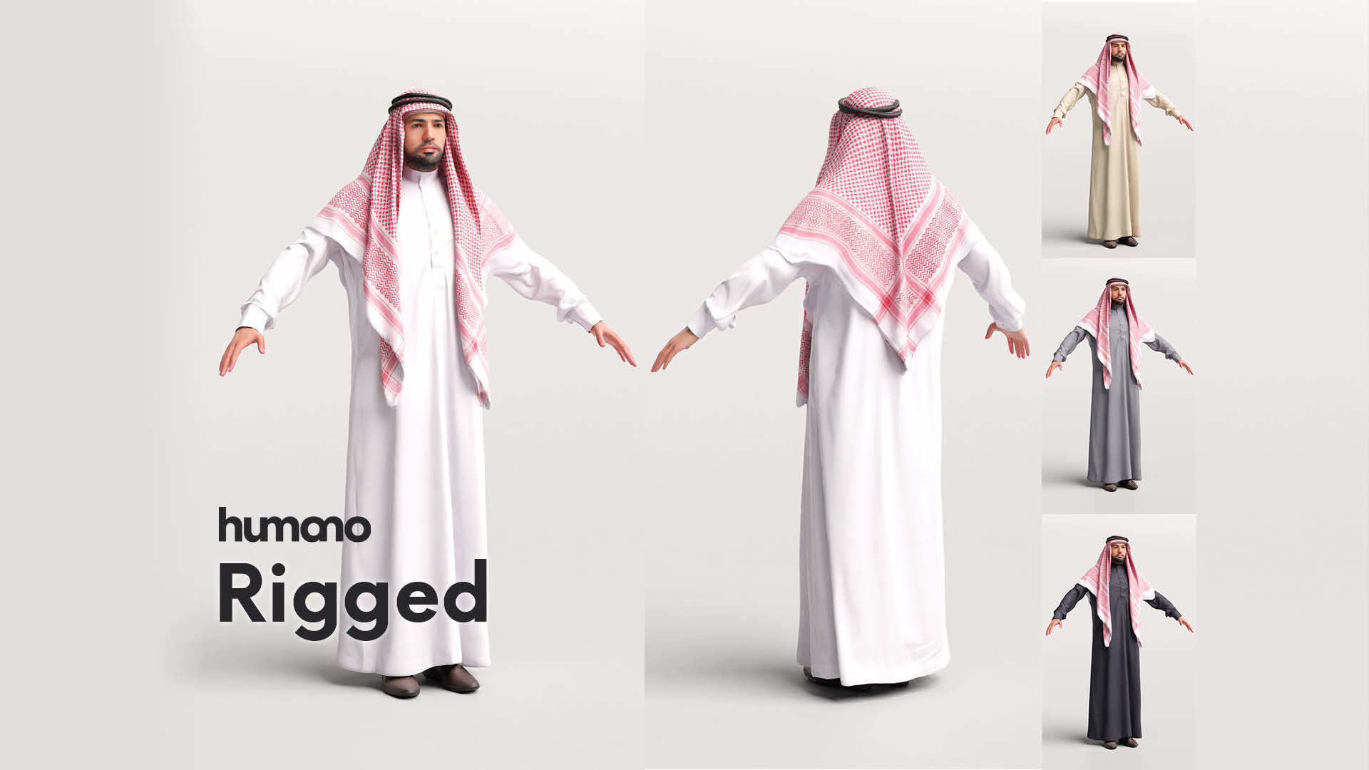 3D model Arab man rigged - different thobe colors - 068-5965 VR / AR ...