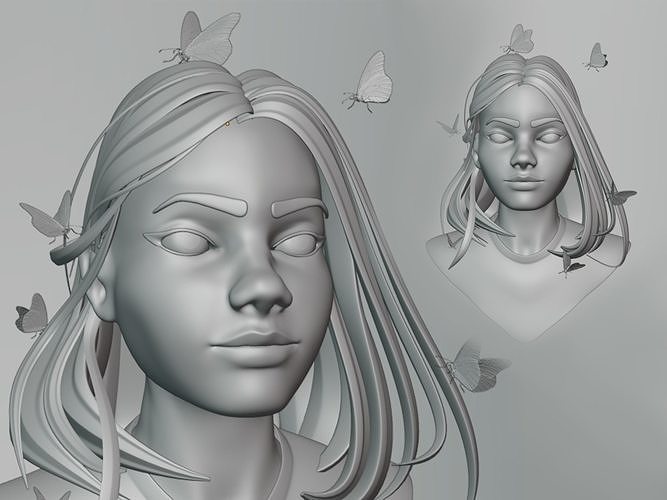 3D model womans head butterfly VR / AR / low-poly | CGTrader