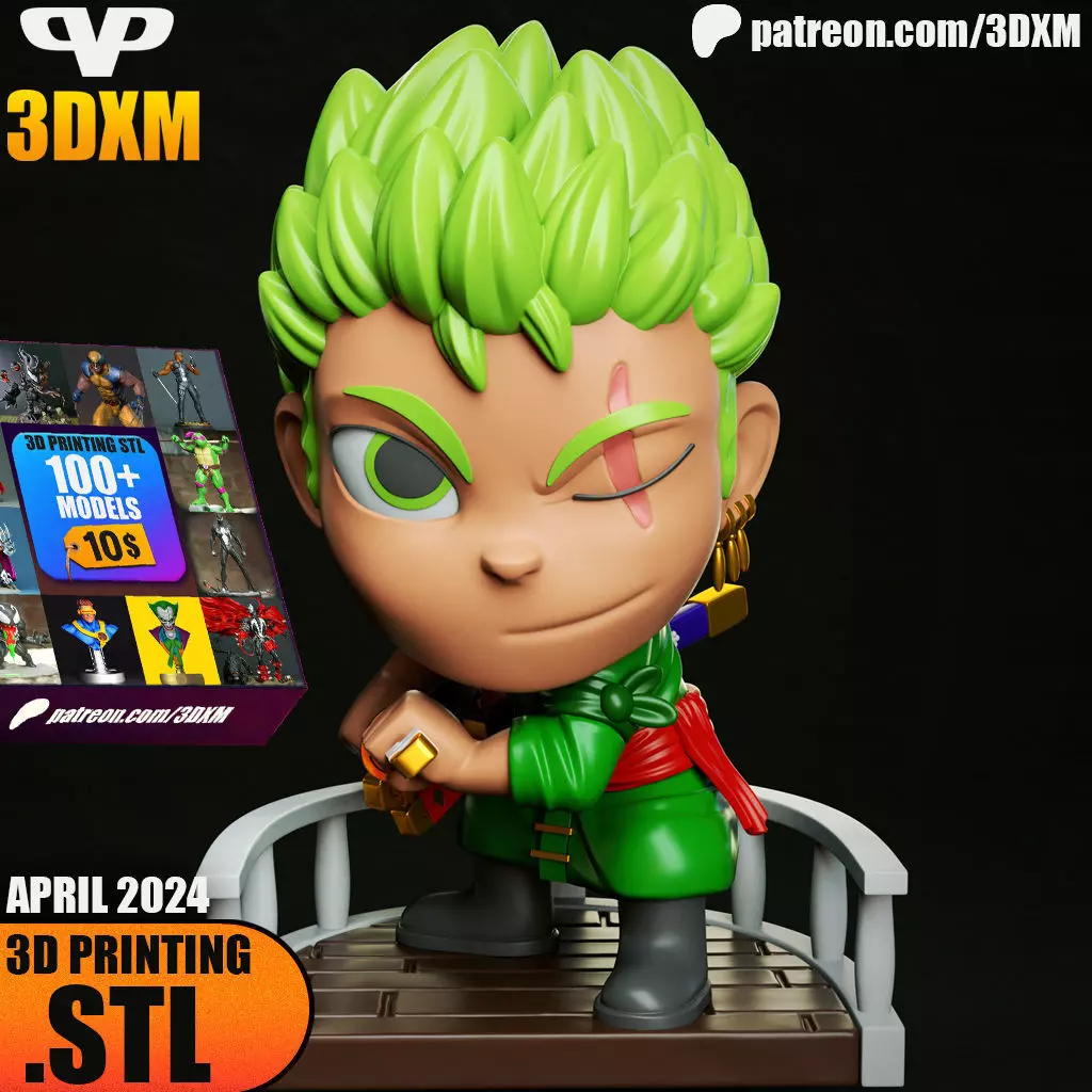 Zoro Chibi STL for 3D Printing ChibiSTL 3DXM 3D model 3D printable ...