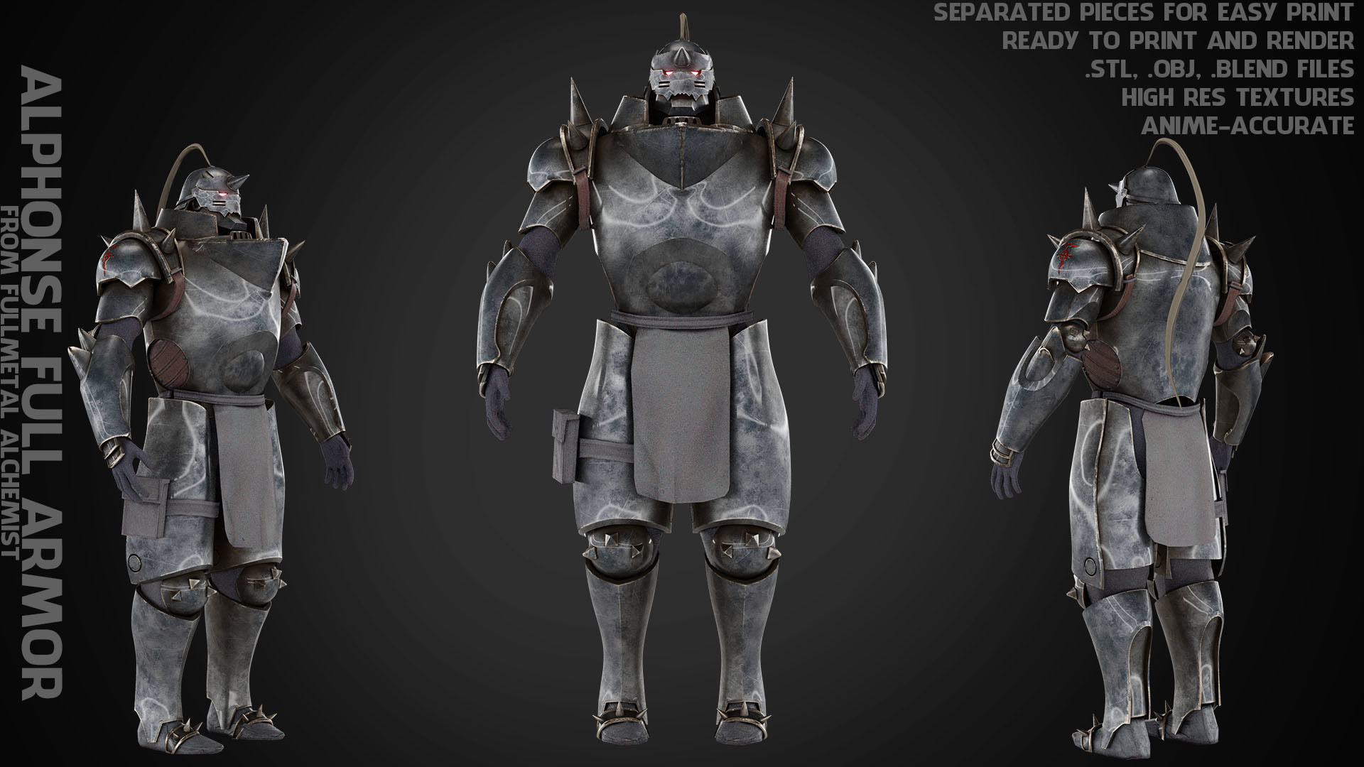 Fullmetal Alchemist Alphonse Elric Full Armor for Cosplay 3D Model ...