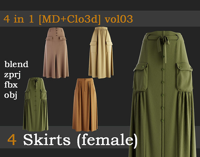 4 Long skirts vol03 3D model | CGTrader