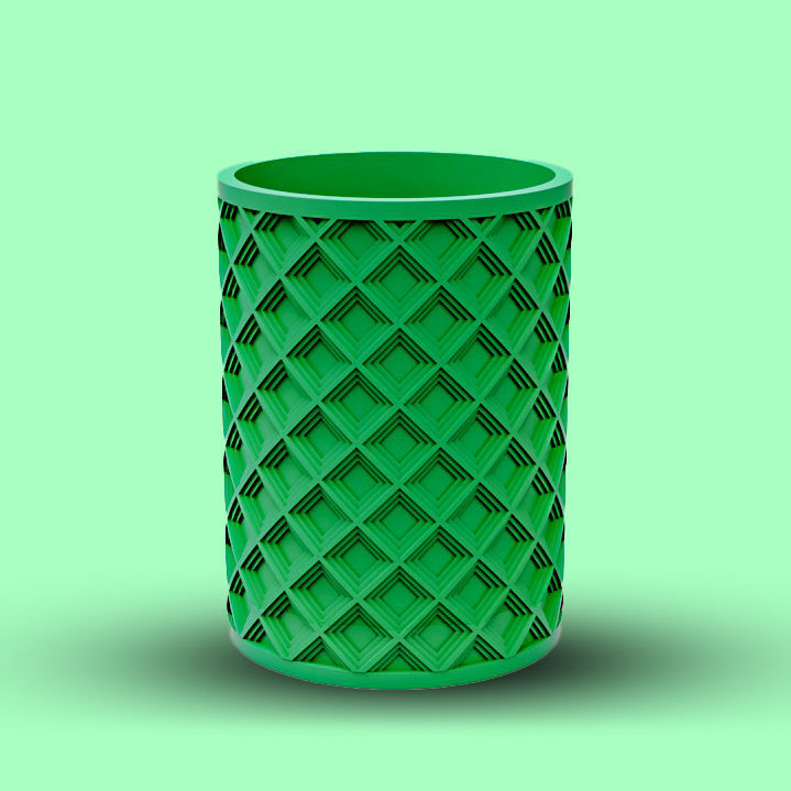 SQUARE EMBOSSED CIRCULAR PEN HOLDER - 3D PRINTED DESK ACCESSORY 3D ...