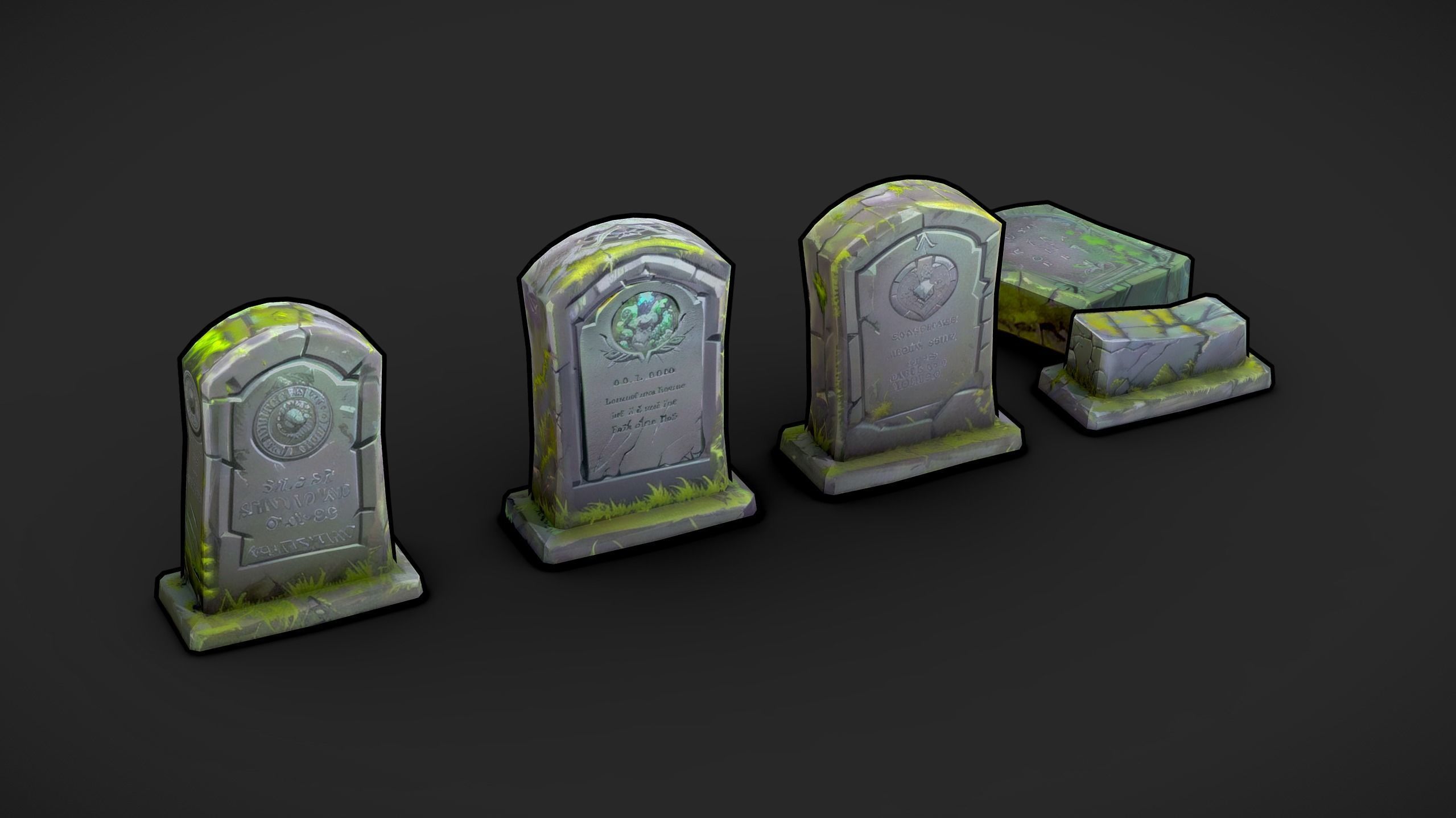 Stylized Gravestones Set Lowpoly Handpainted 3d-model free VR / AR ...
