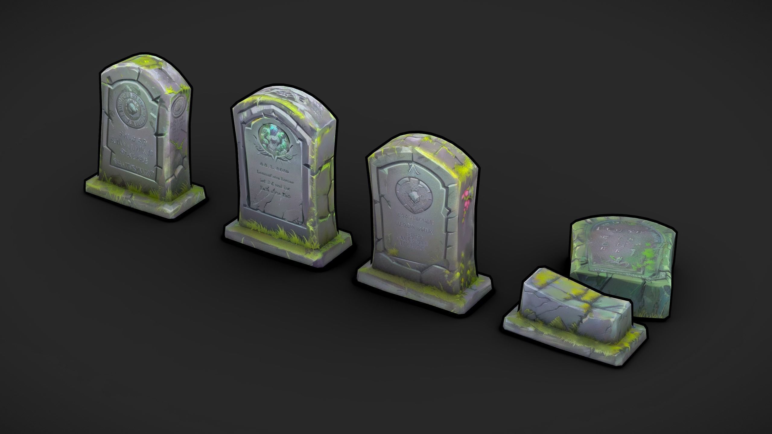 Stylized Gravestones Set Lowpoly Handpainted 3d-model free VR / AR ...