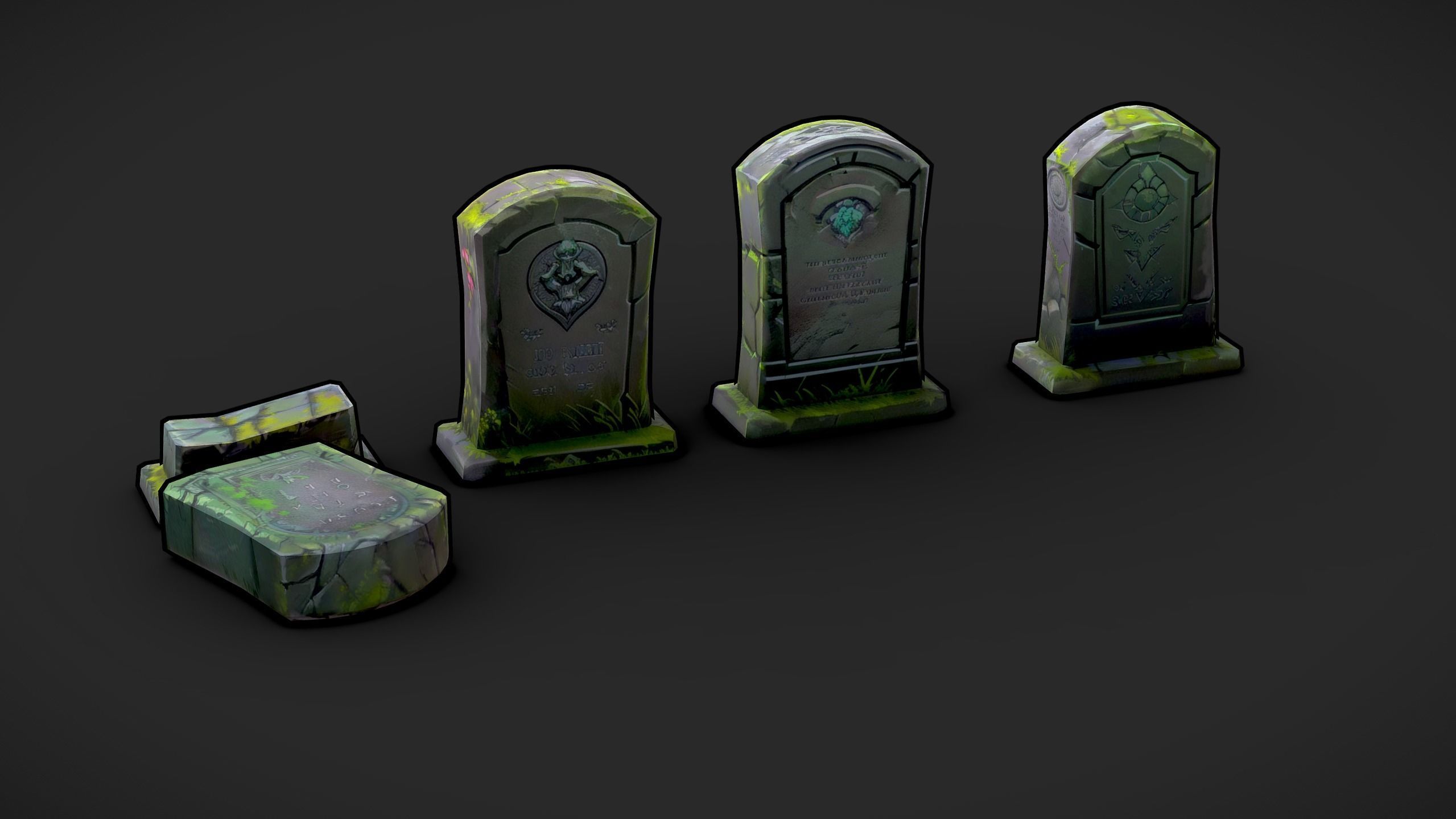 Stylized Gravestones Set Lowpoly Handpainted 3d-model free VR / AR ...