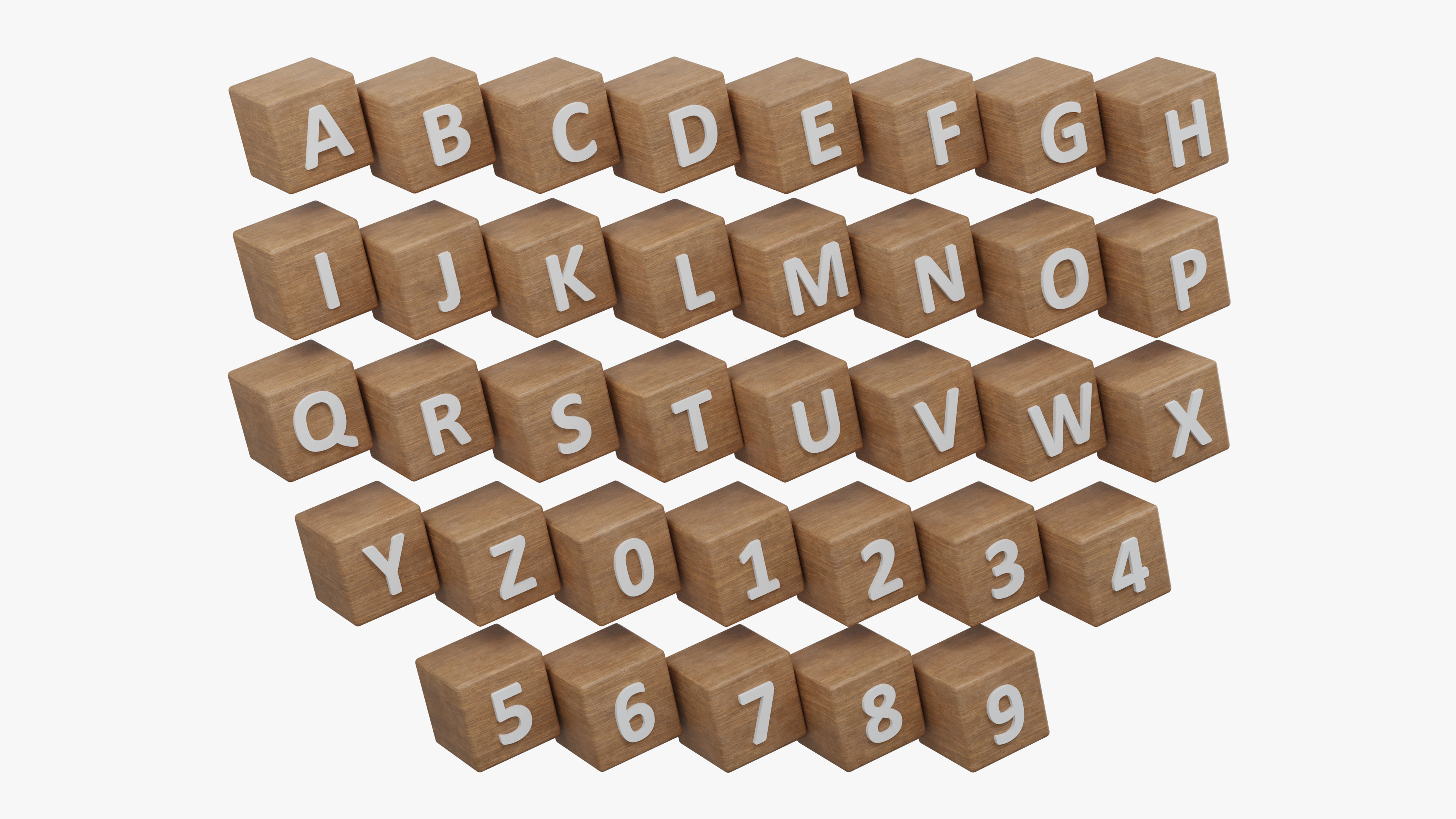 Wooden Minimal Alphabet and Number Blocks 3D model | CGTrader