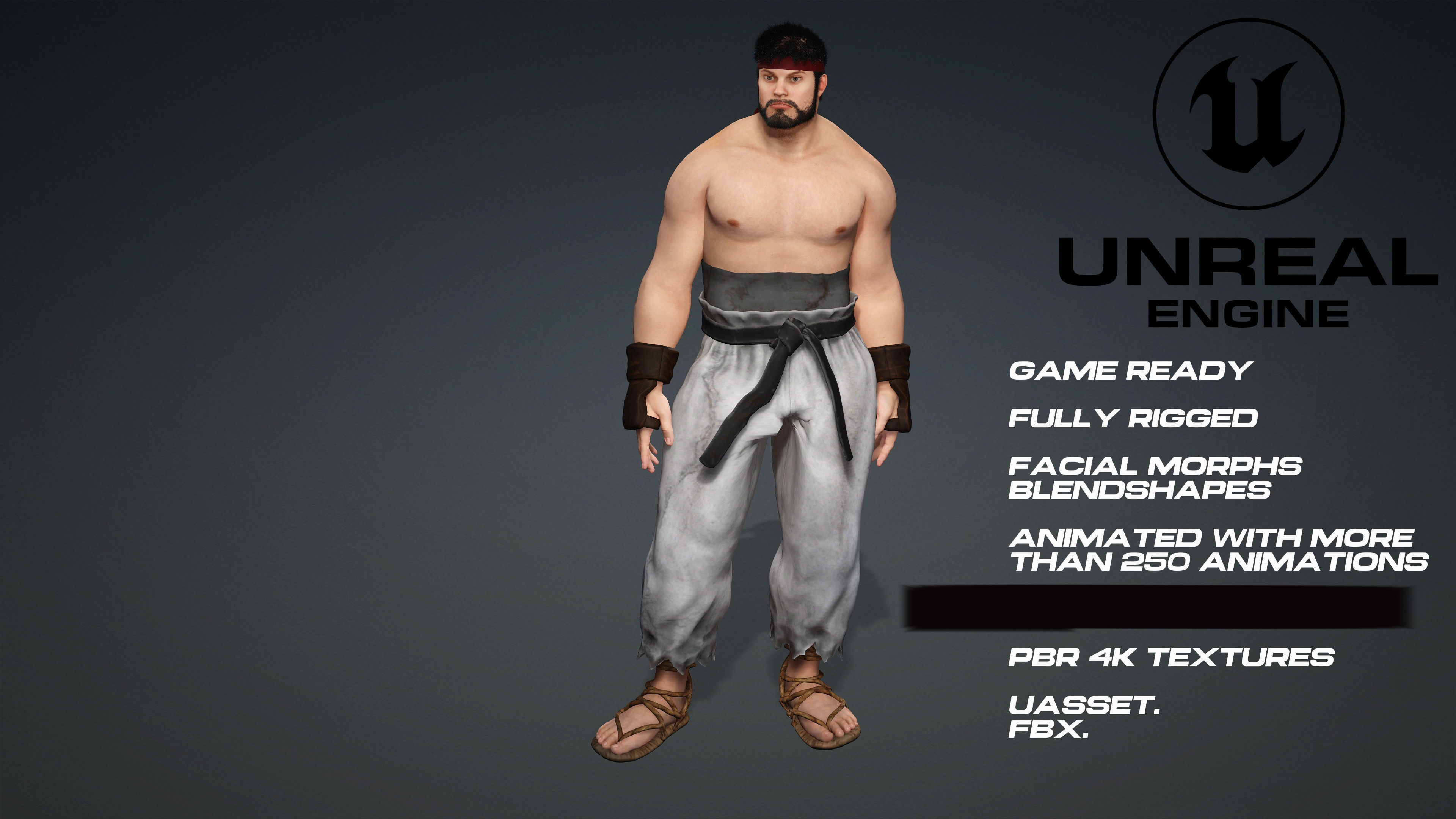 3D model Ryu - Street Fighter - UE5 - face - animated- low-poly 3d ...