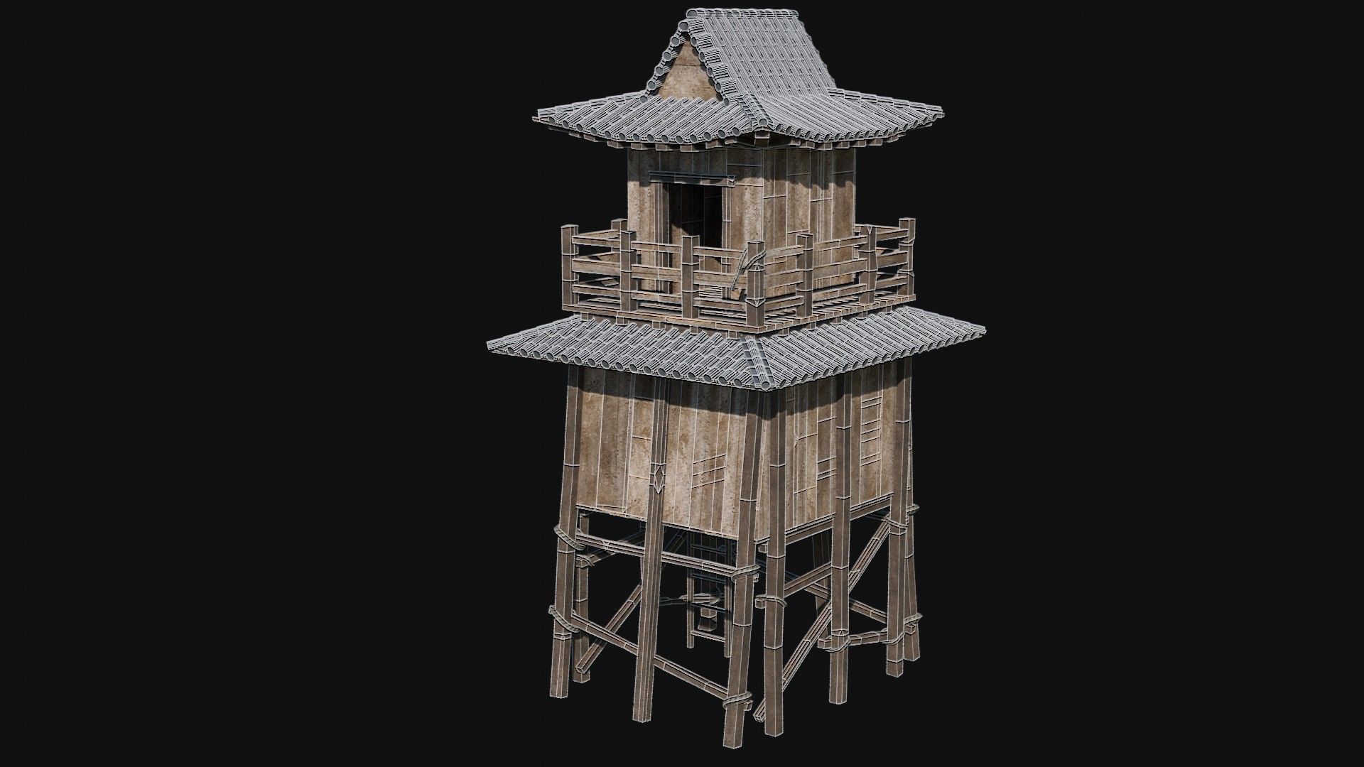 3D model JAPANESE TOWER WATCHTOWER WALLS FEUDAL FENCE COLLECTION VR ...