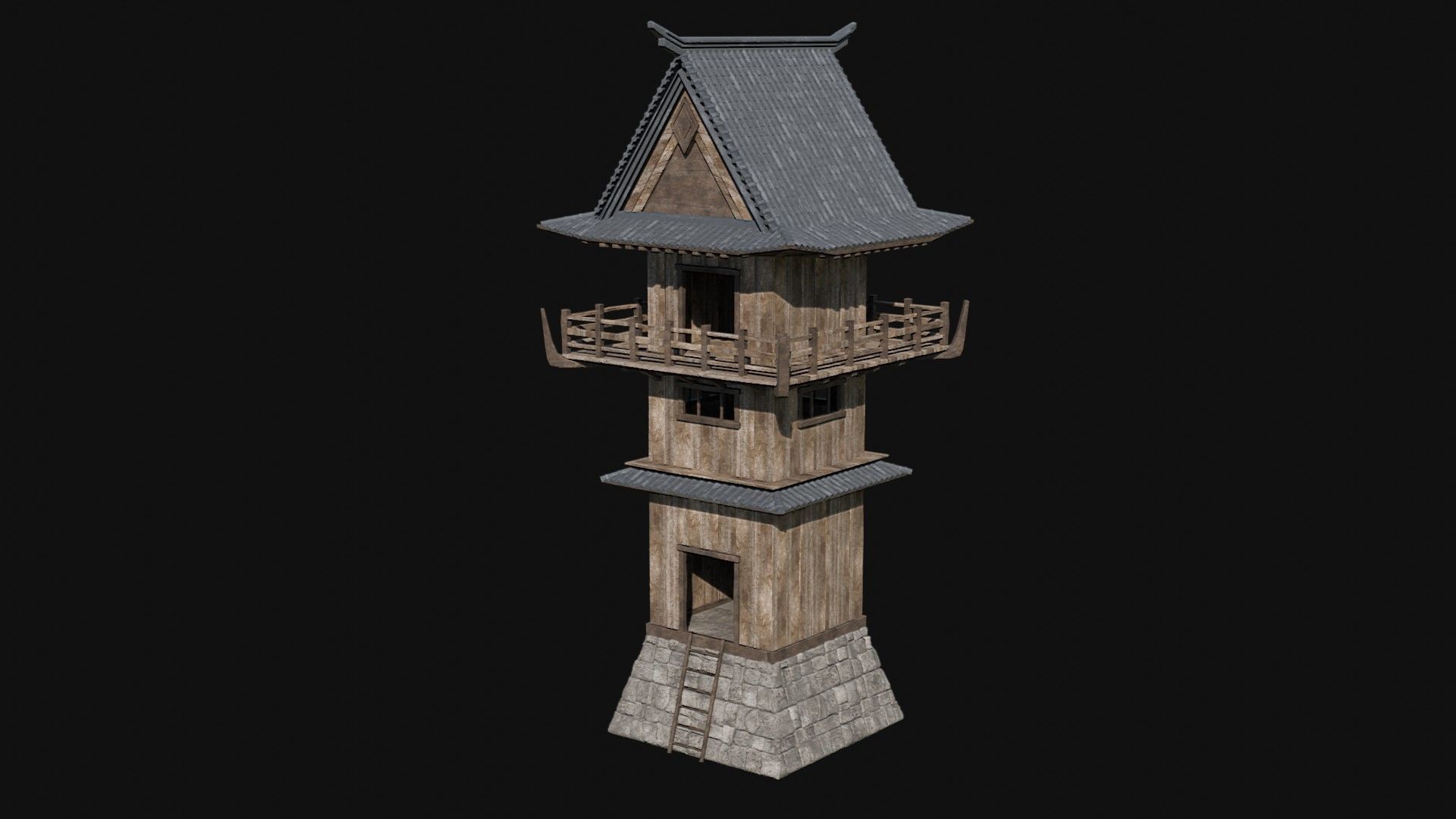 3D model JAPANESE TOWER WATCHTOWER WALLS FEUDAL FENCE COLLECTION VR ...