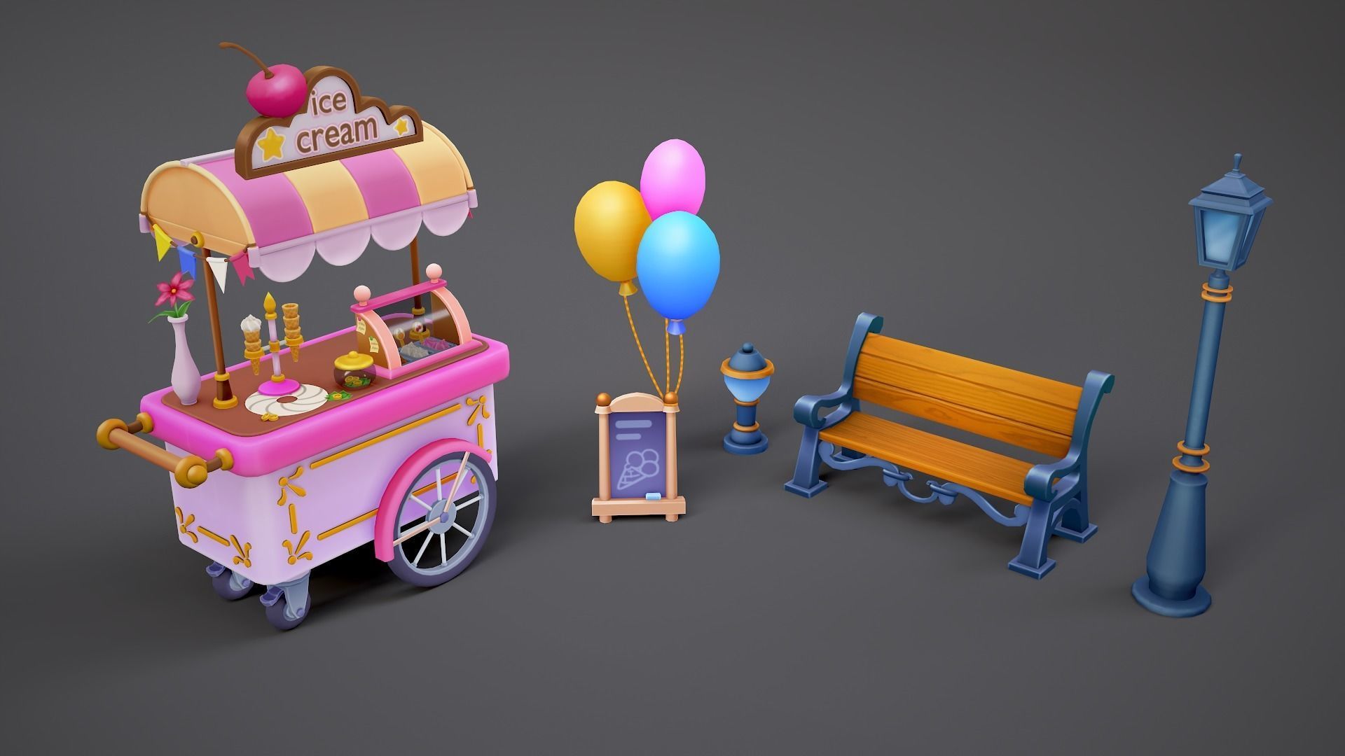 3D model stylized ice cream pack scene VR / AR / low-poly | CGTrader