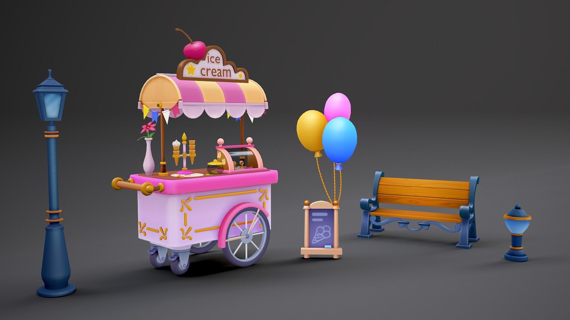 3D model stylized ice cream pack scene VR / AR / low-poly | CGTrader