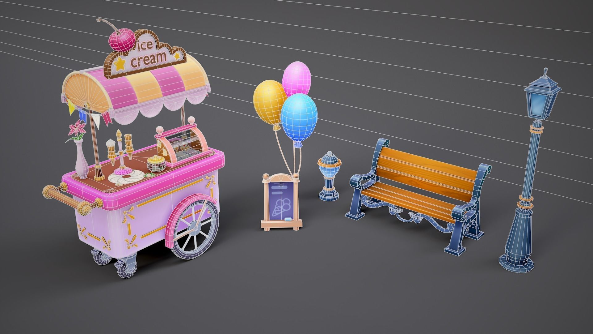 3D model stylized ice cream pack scene VR / AR / low-poly | CGTrader