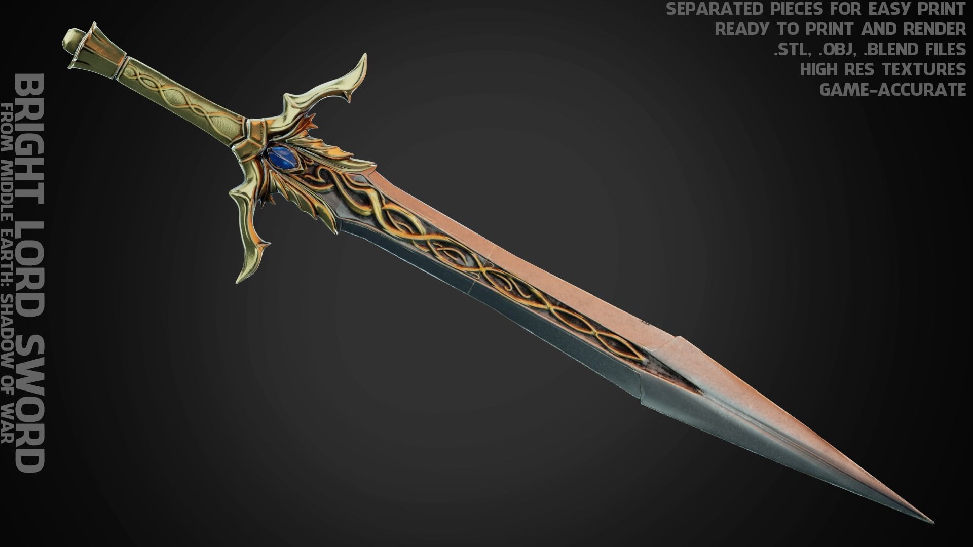 Middle Earth Shadow of War Bright Lord Sword for Cosplay 3D model 3D ...