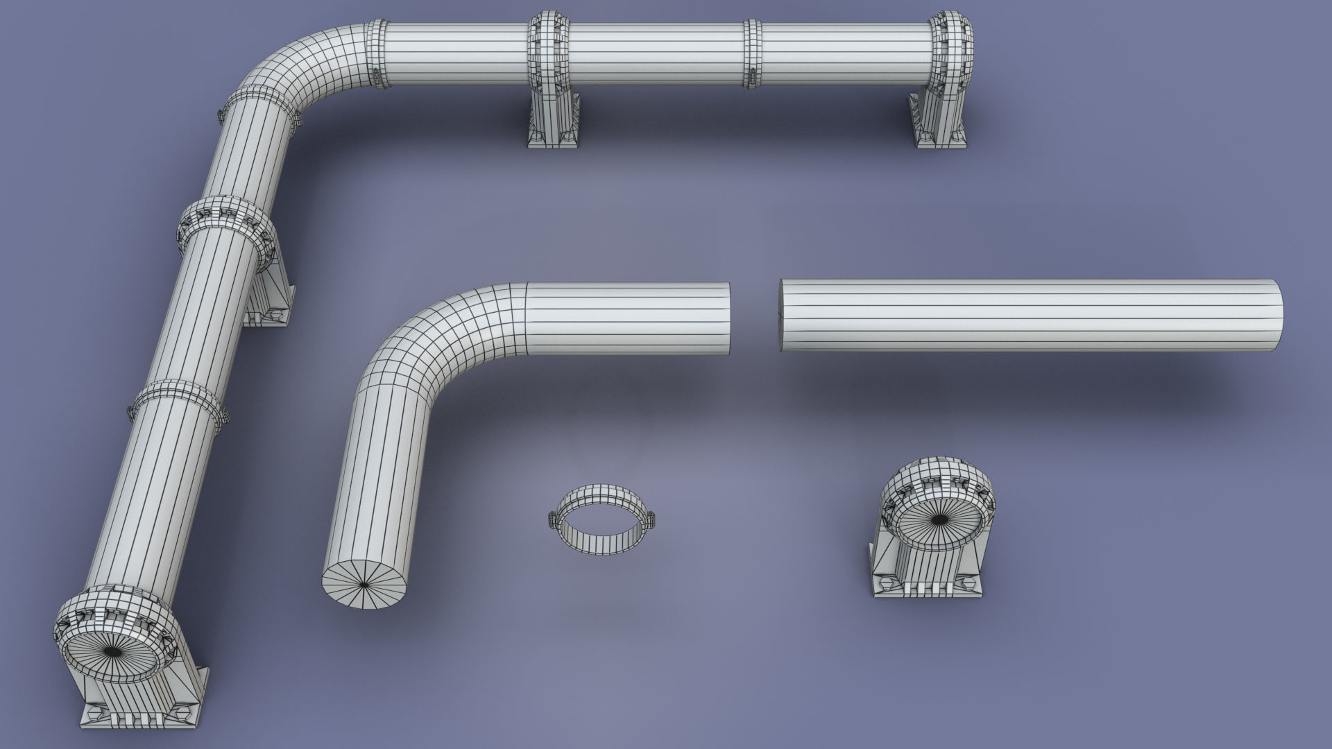 3D model Industrial Modular Low Poly Tubes - 20 pieces VR / AR / low ...