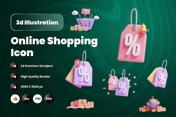 Online shopping service 3d Illustration Icon Pack 3D model | CGTrader